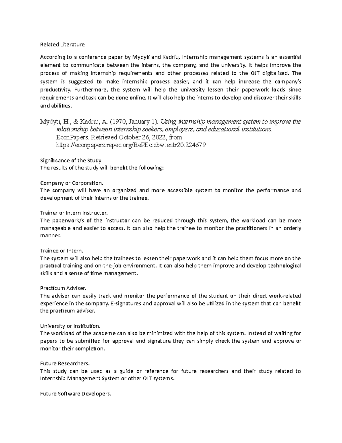 Related Literature - RRL sample - Related Literature According to a ...