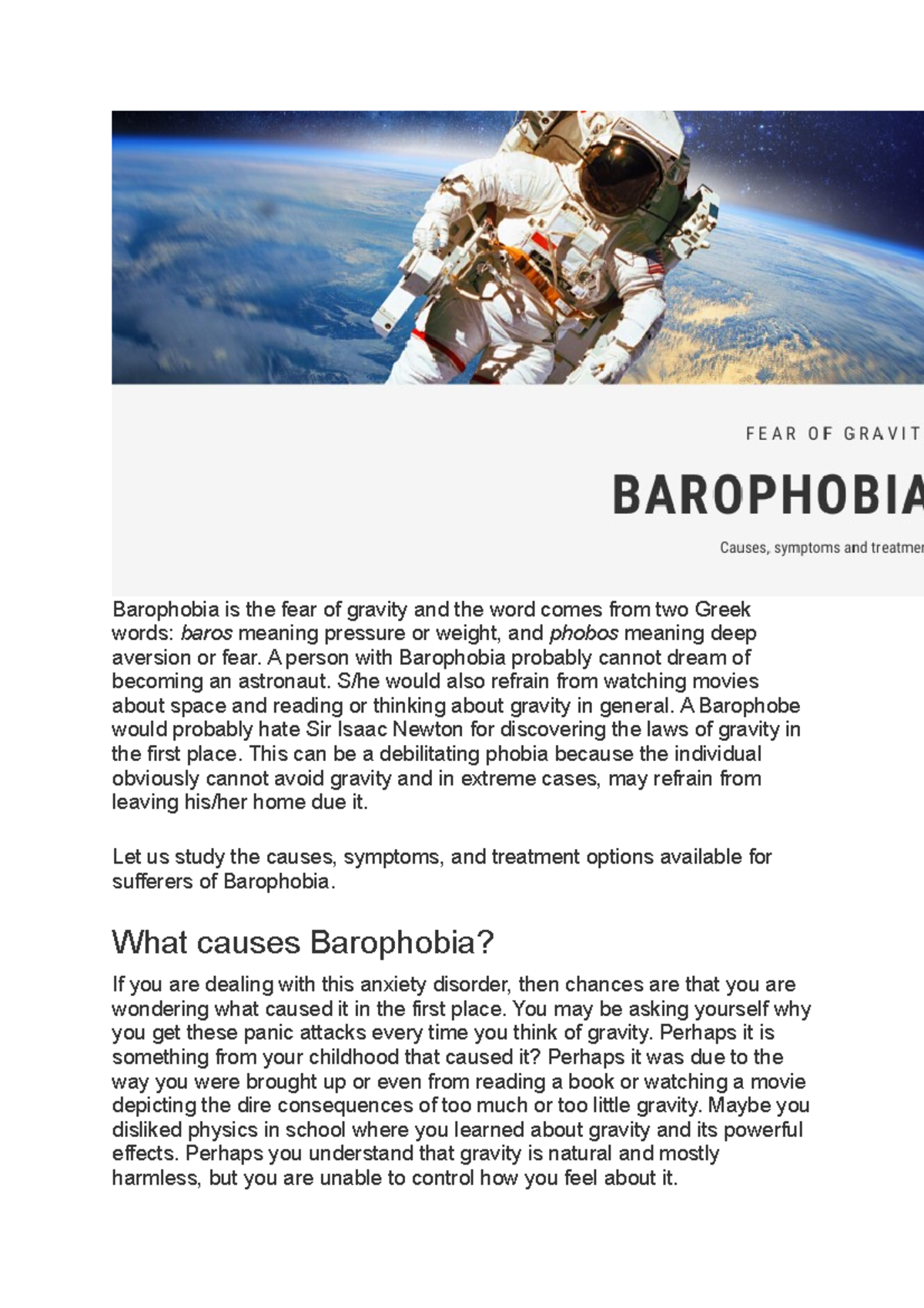 Barophobia - phobie - Barophobia is the fear of gravity and the word ...