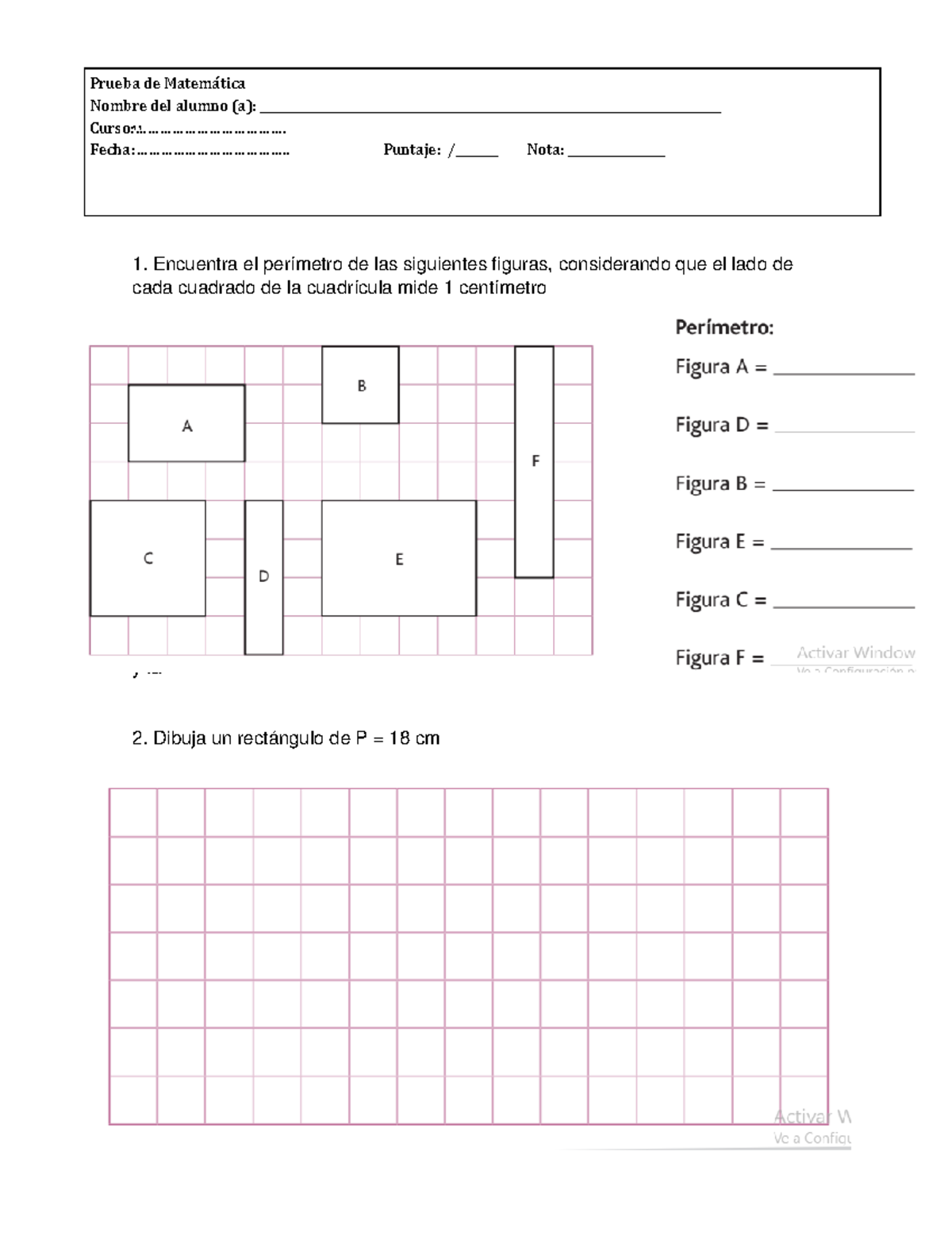 Prueba perímetro - ,, Encuentra el perímetro de las siguientes figuras ...