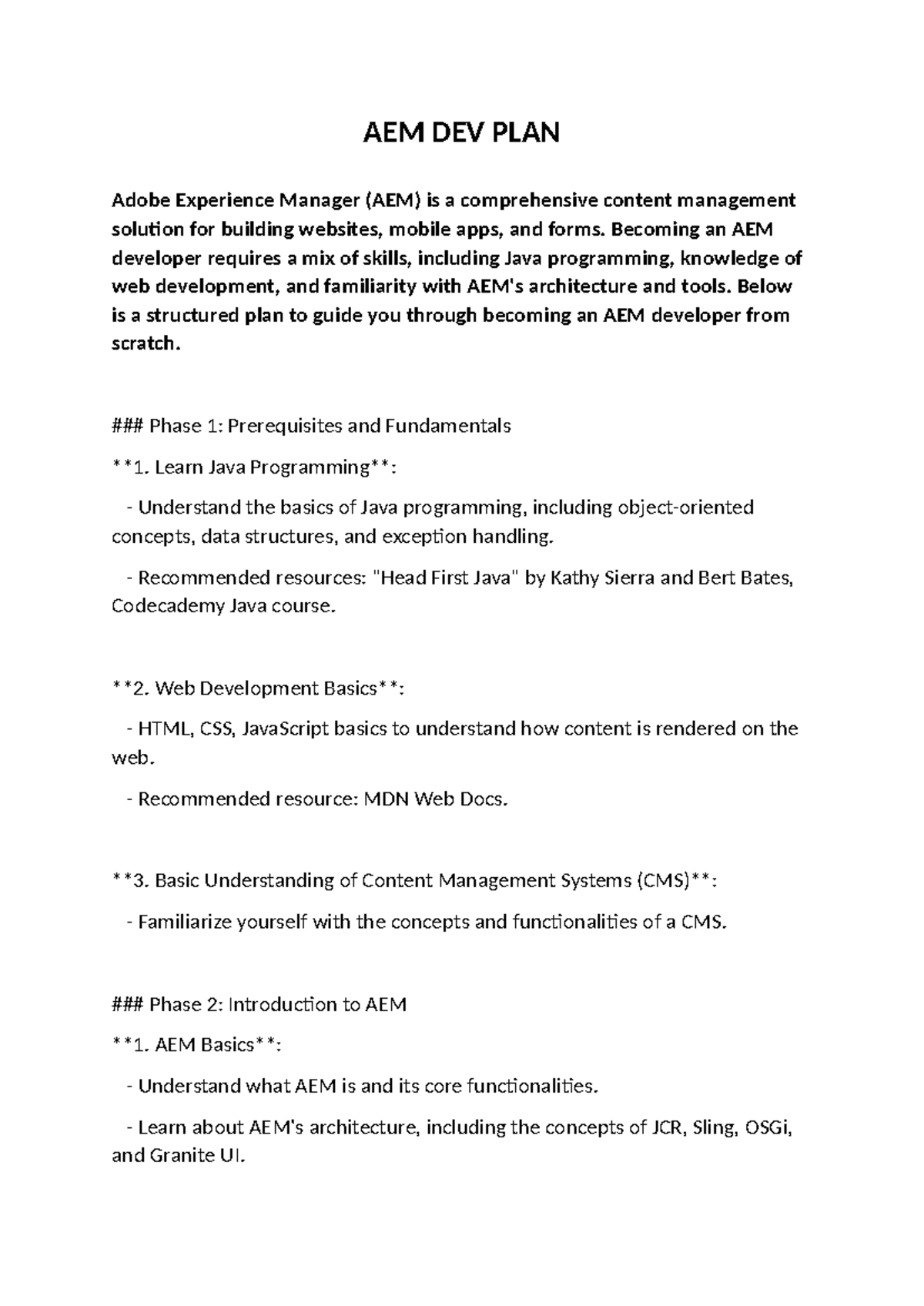 AEM DEV PLAN - acm - AEM DEV PLAN Adobe Experience Manager (AEM) is a ...