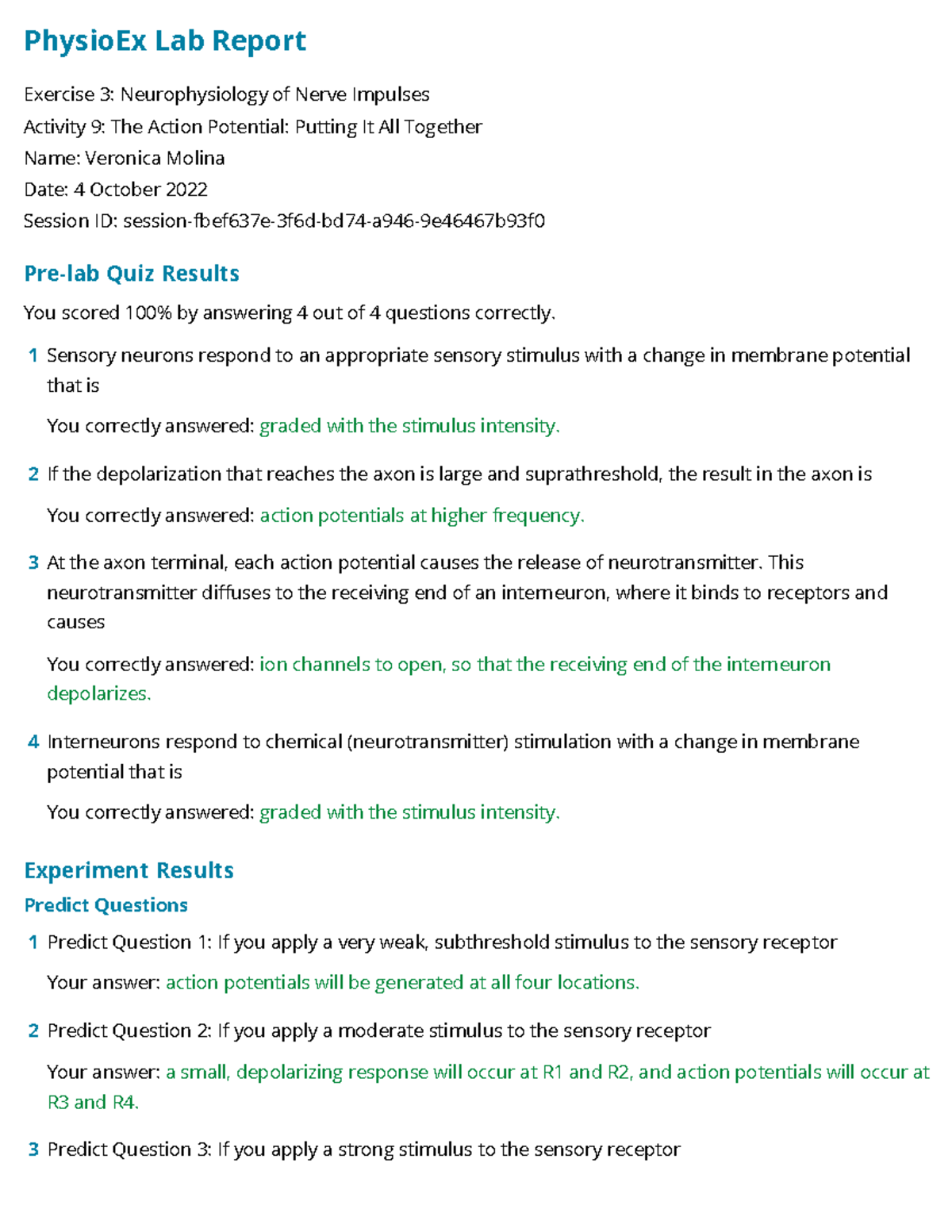 Exercise 3 Activity 9 The action potential puttin it all together - PhysioEx Lab Report Exercise ...