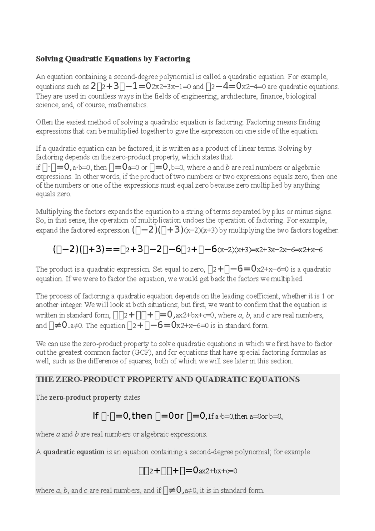 2 5 Quadratic Equations Solving Quadratic Equations By Factoring An