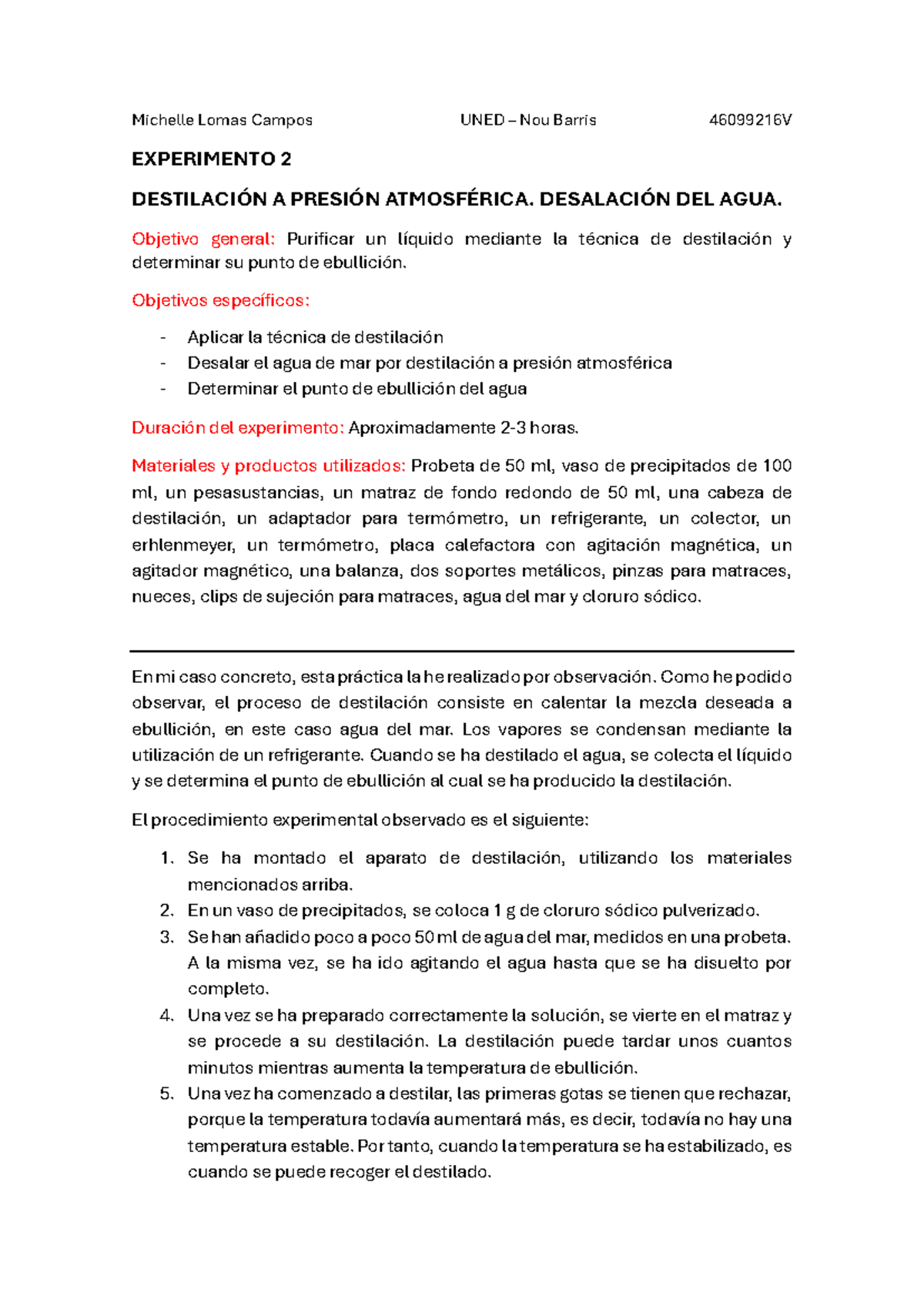Práctica 2 Destilación Michelle Lomas Campos - Michelle Lomas Campos ...