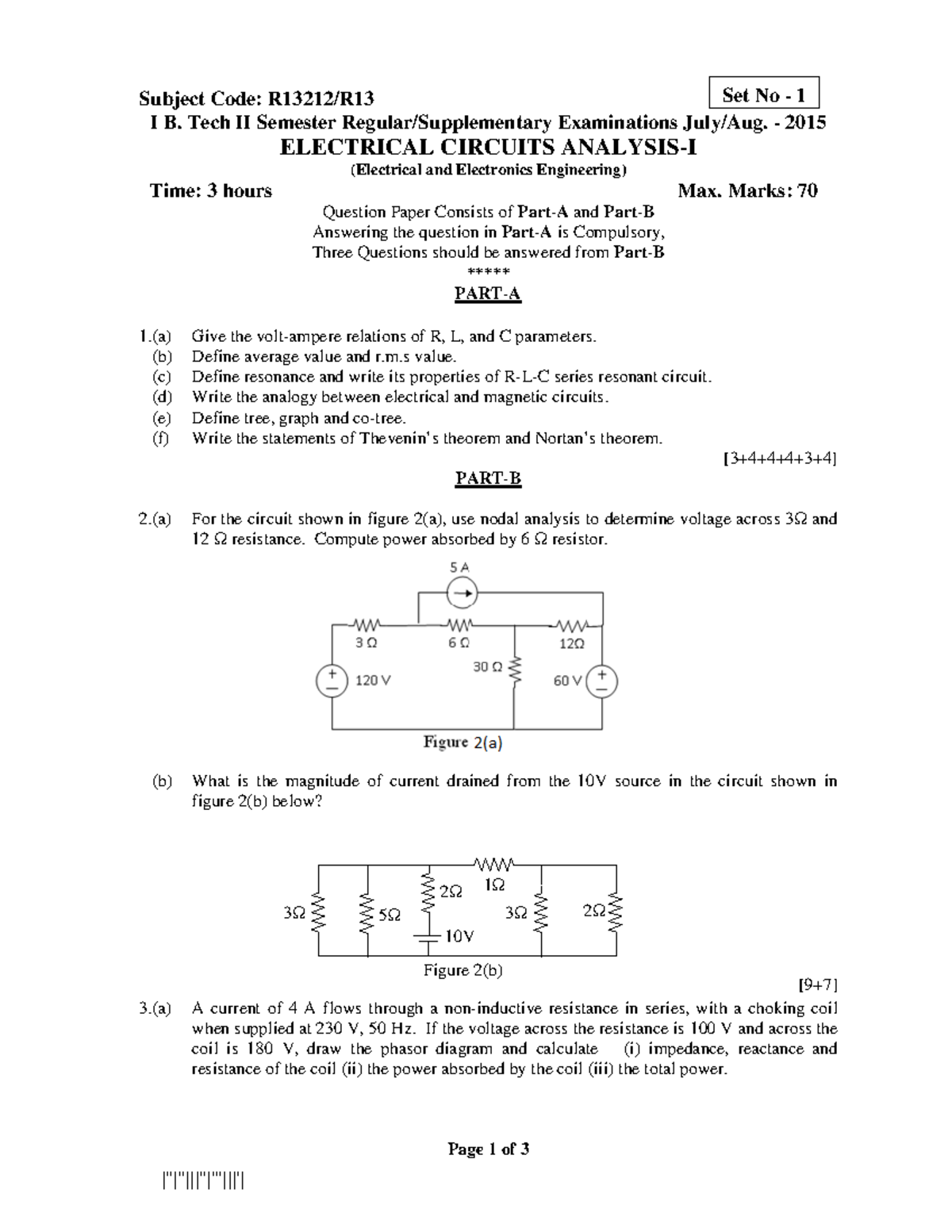 8109 Electrical Circuits Analysis-I - Subject Code: R13212/R I B. Tech ...