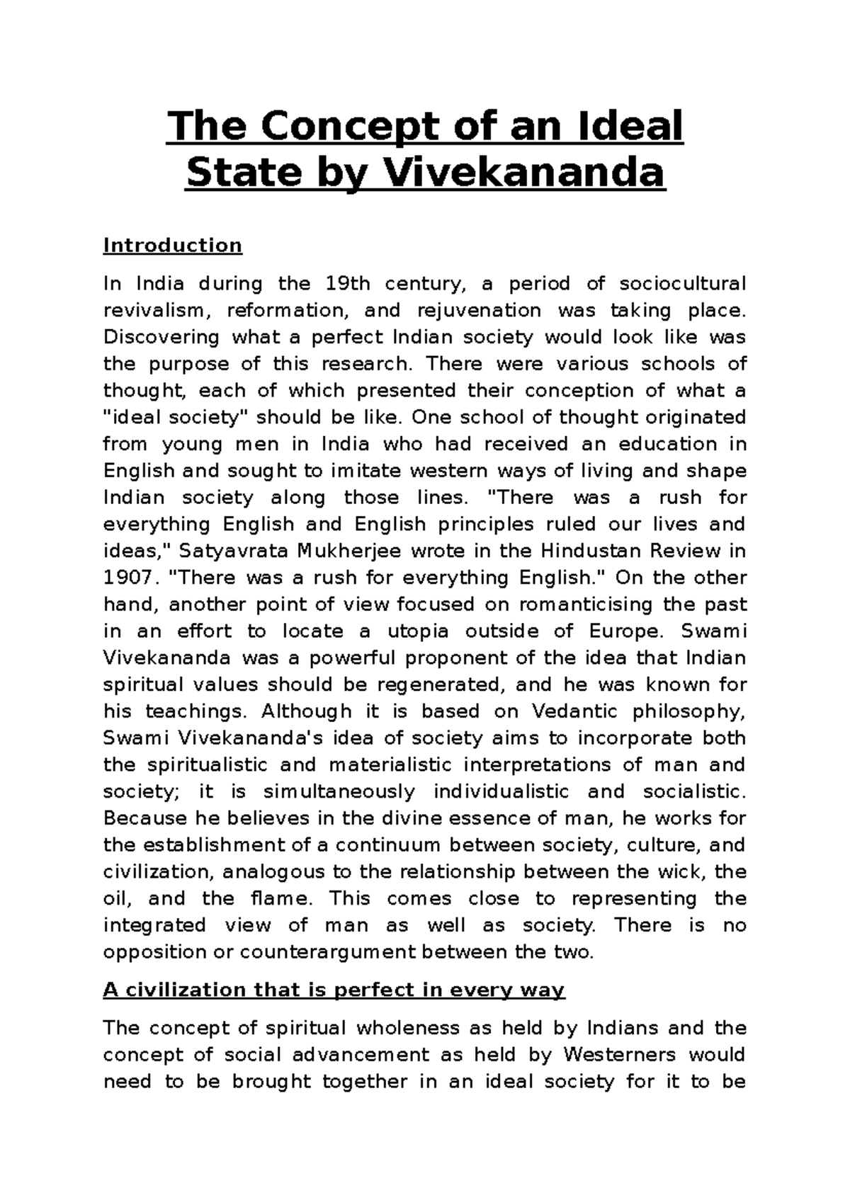 The Concept of an Ideal State by Vivekananda - The Concept of an Ideal ...