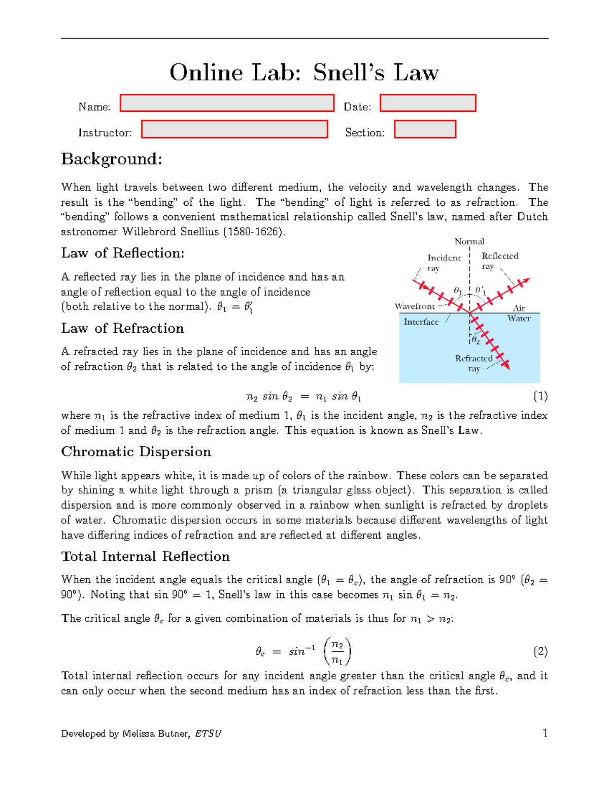 Snells Laws Online Lab - General physics 2 laboratory - Online Lab ...