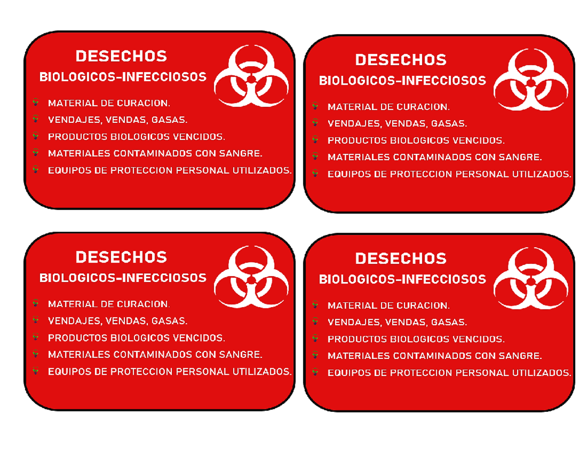 Etiquetas PARA Recipientes DE Desechos - Bioseguridad - Studocu
