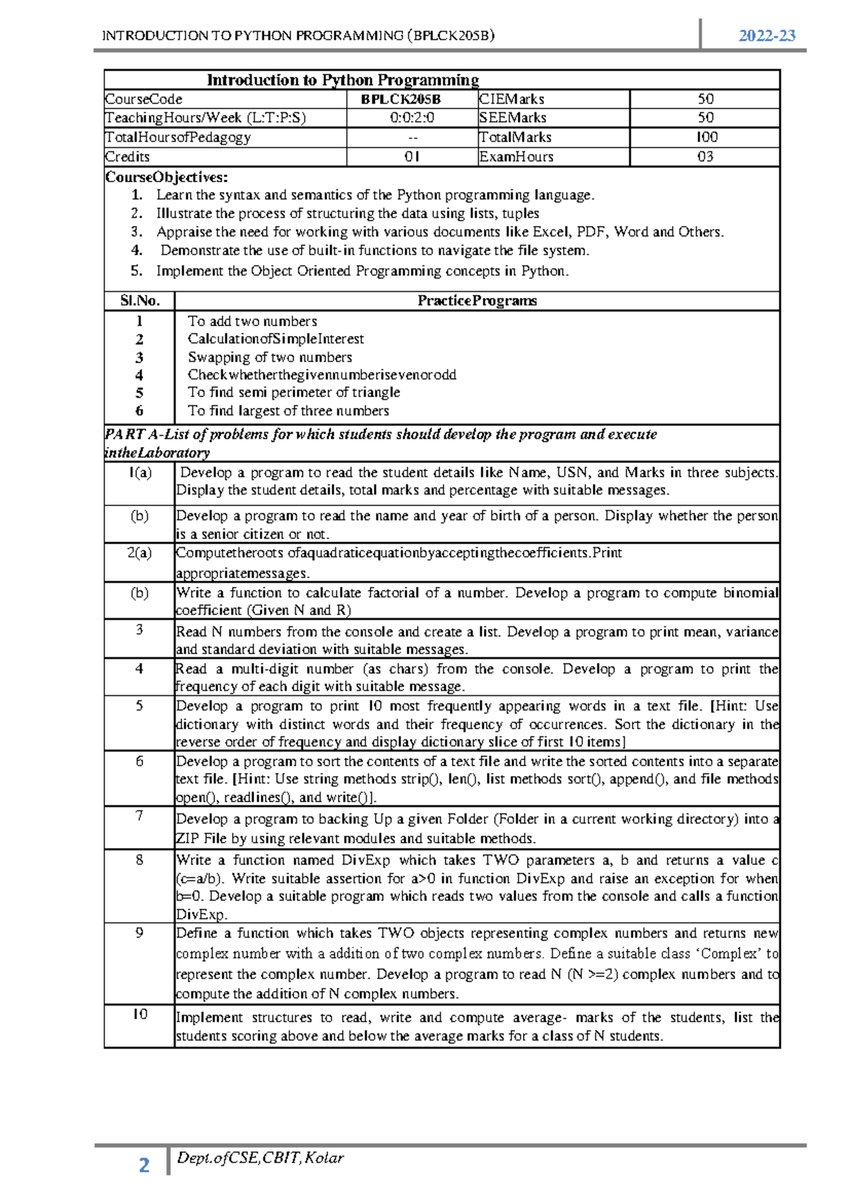 IPP Lab Manual 2023-2-21 - Dept,CBIT,Kolar Introduction to Python ...