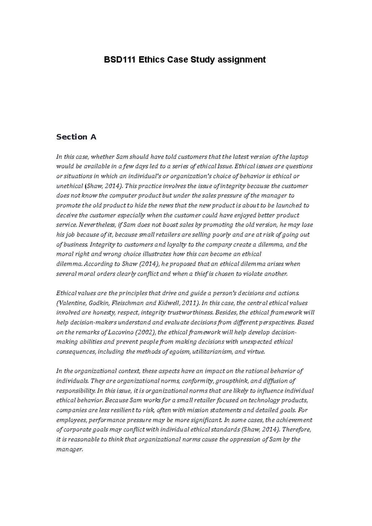 BSD111 Zoe assessment - Case study - BSD111 Ethics Case Study ...