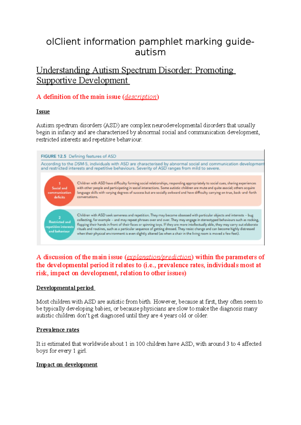 Autism spectrum disorder - olClient information pamphlet marking guide ...