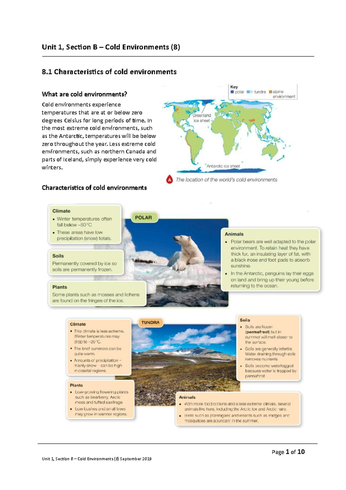 GCSE Geography Revision Notes - Cold Environments - Sep 2019 - Unit 1 ...