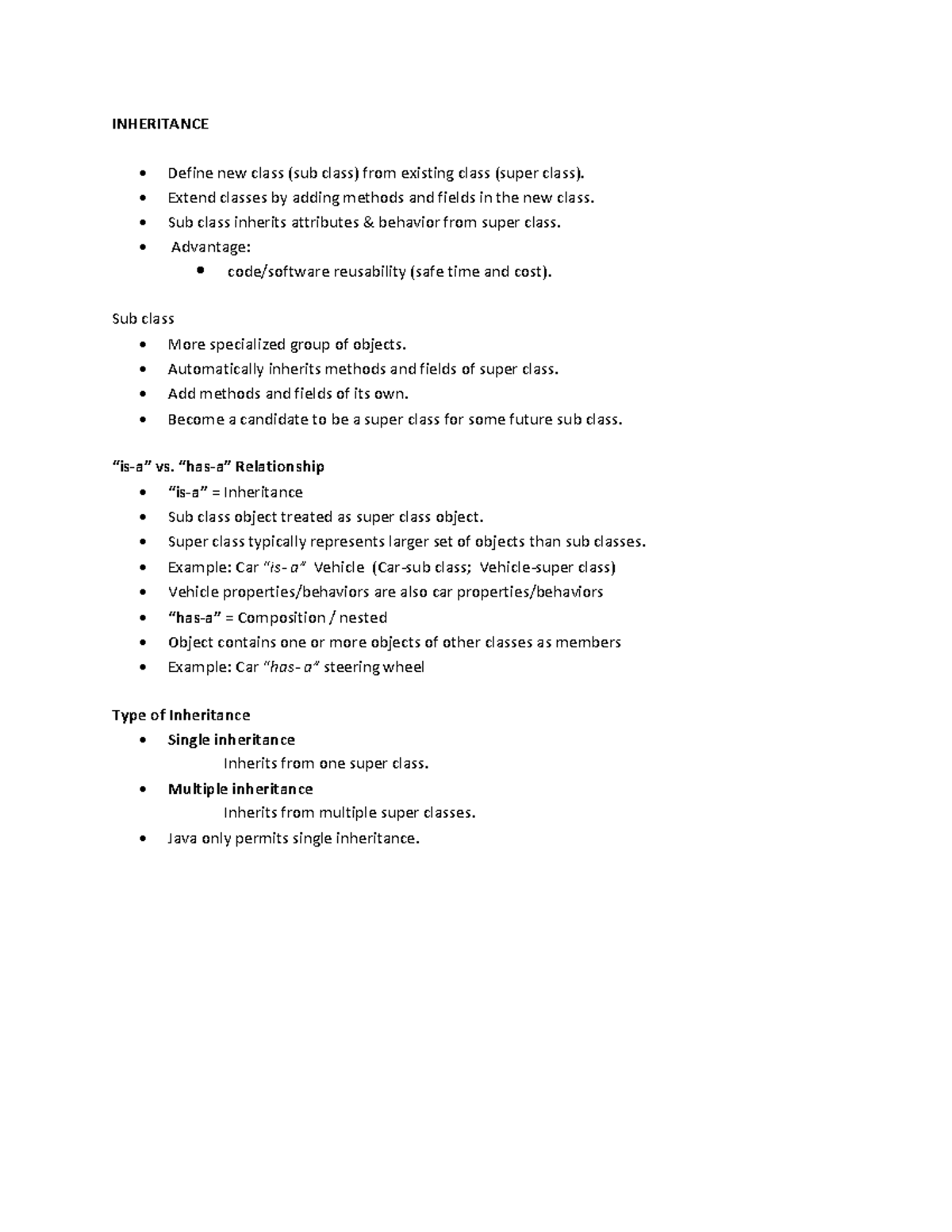 Inheritance ( Notes) - note - INHERITANCE Define new class (sub class ...