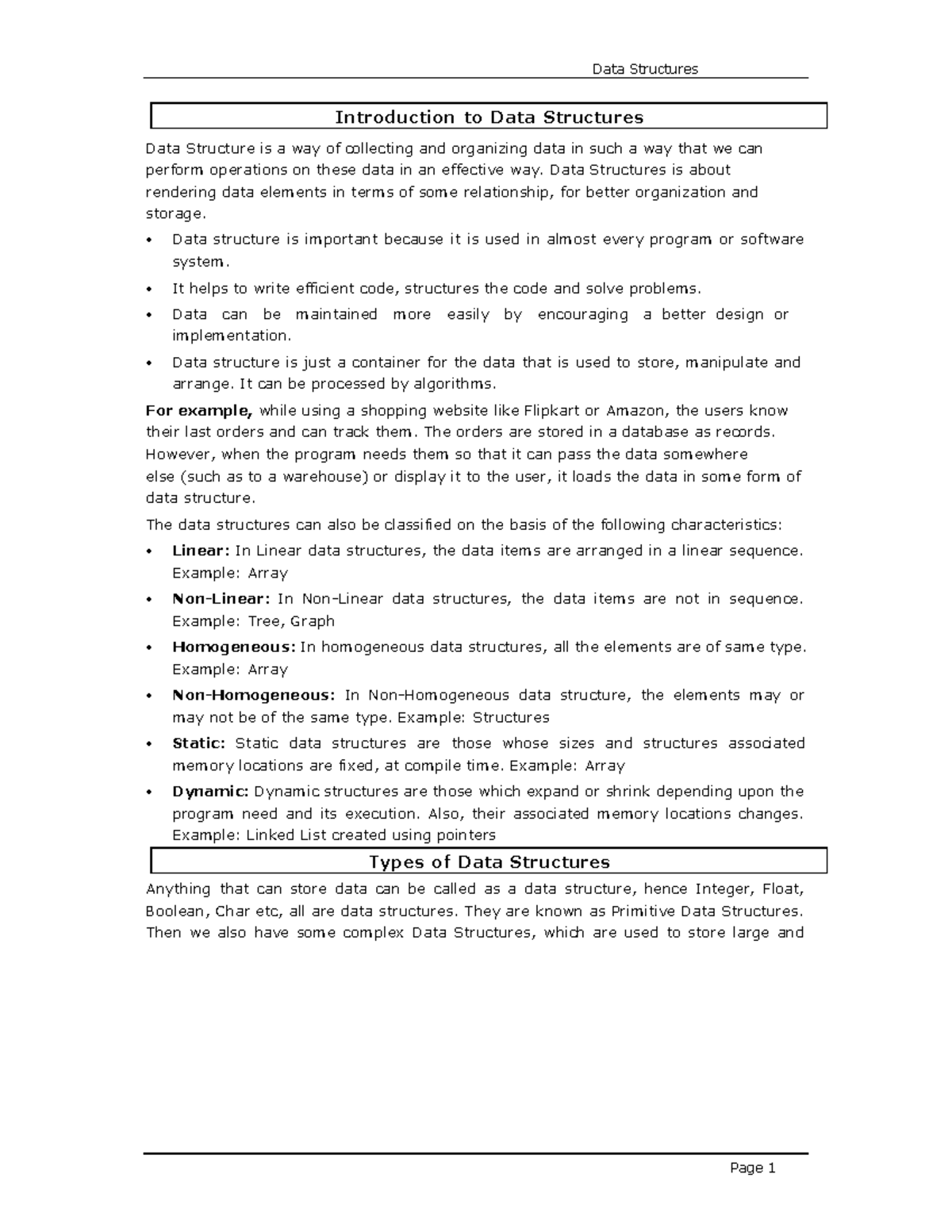 Data Structure 1 - nothing - Data Structures Page 1 Introduction to ...