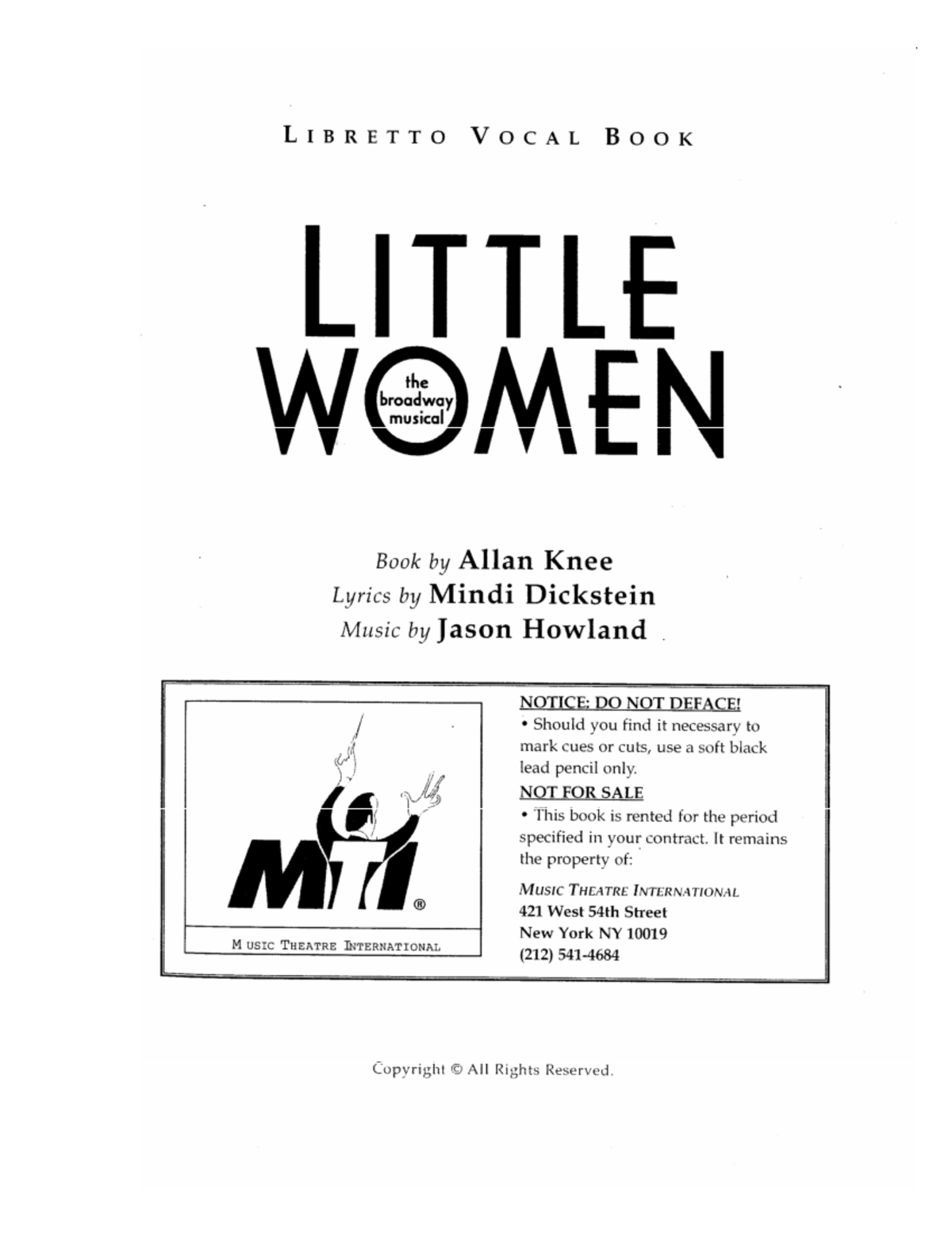 Little Womens Libretto - LIBRETTO VOCAL BOOK LITTLE W the broadway ...
