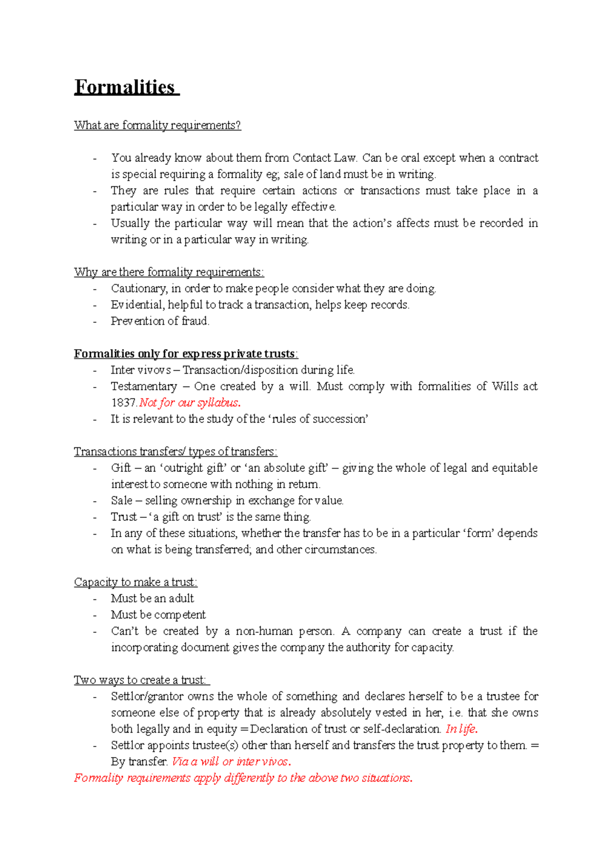 Formalities - full topic - Formalities What are formality requirements ...
