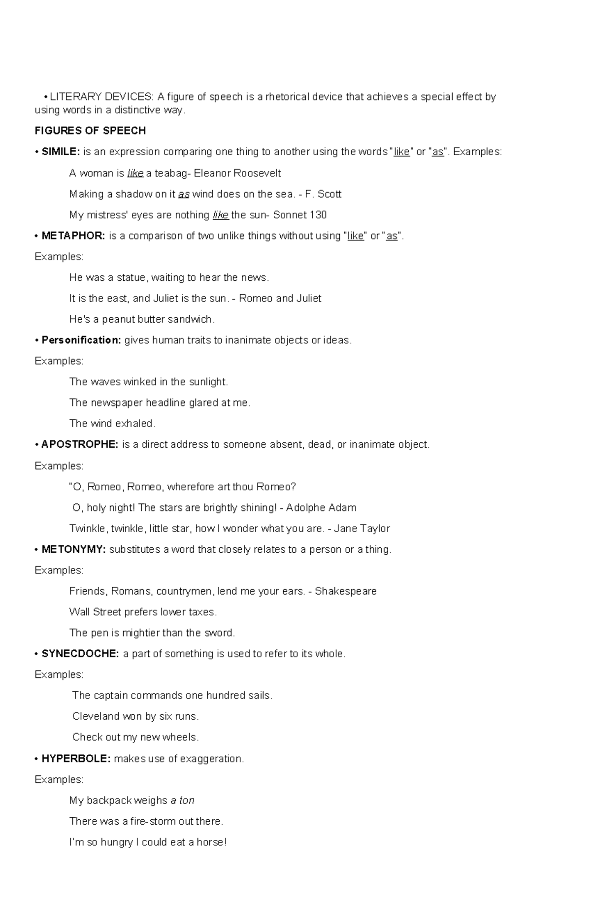 Figures-of-Speech 2 - helps to review - LITERARY DEVICES: A figure of ...
