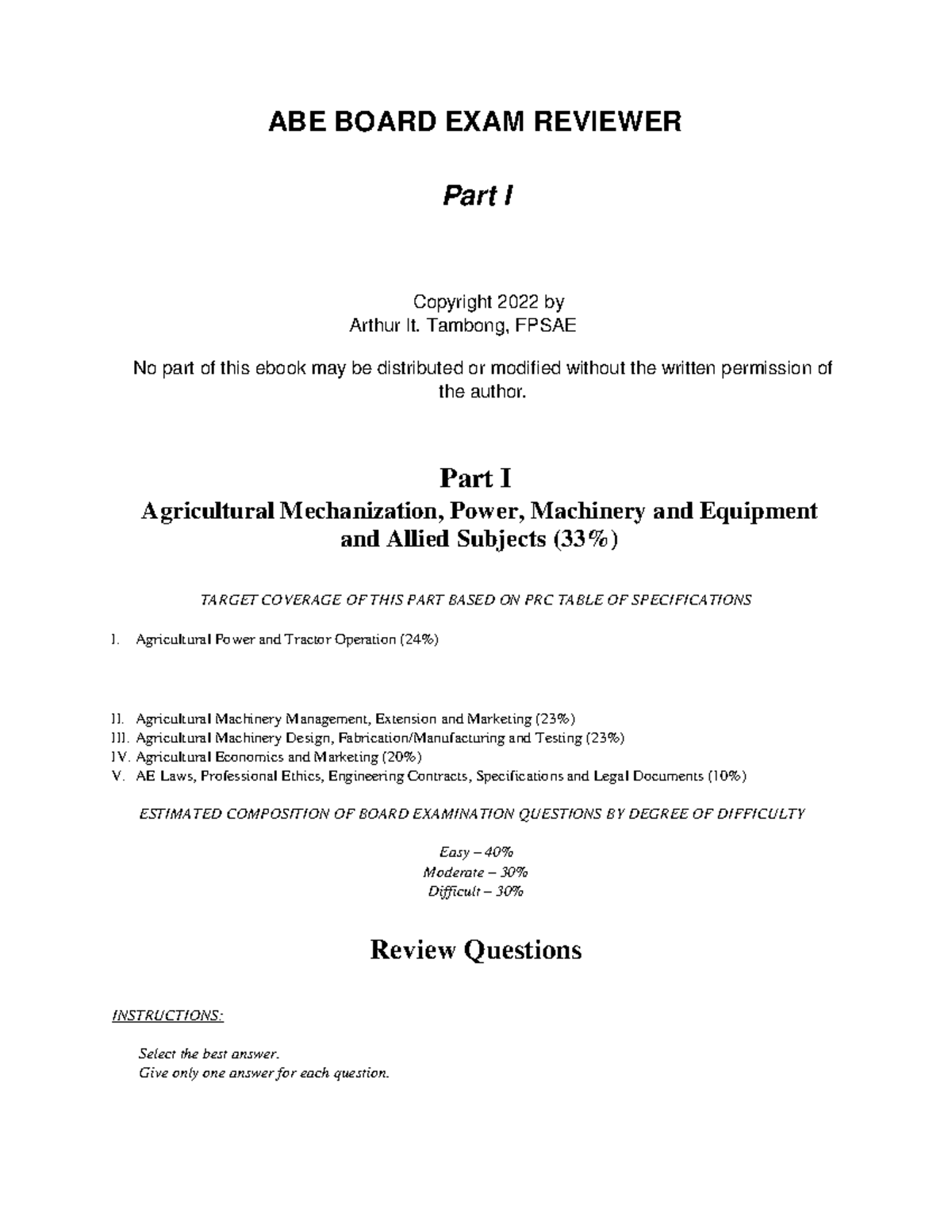 ABE Questions and Answers - ABE BOARD EXAM REVIEWER Part I Copyright ...