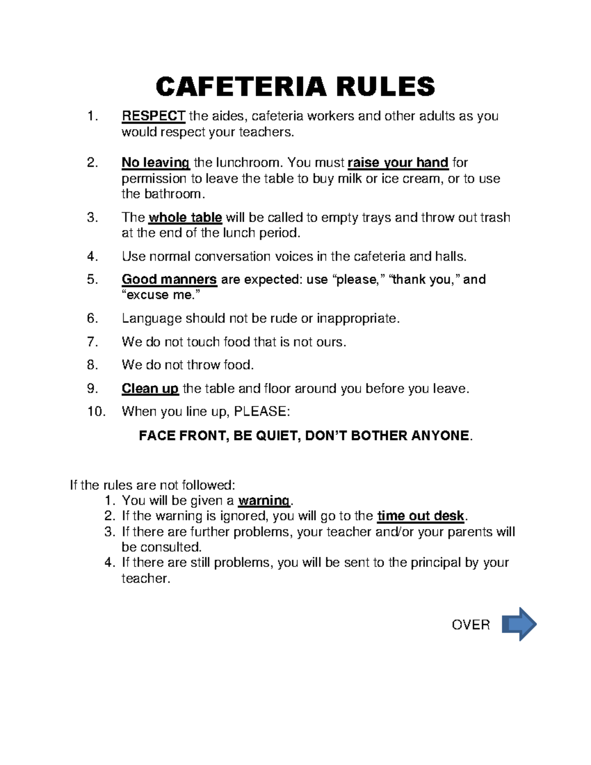 Cafeteria playground rules - CAFETERIA RULES RESPECT the aides ...