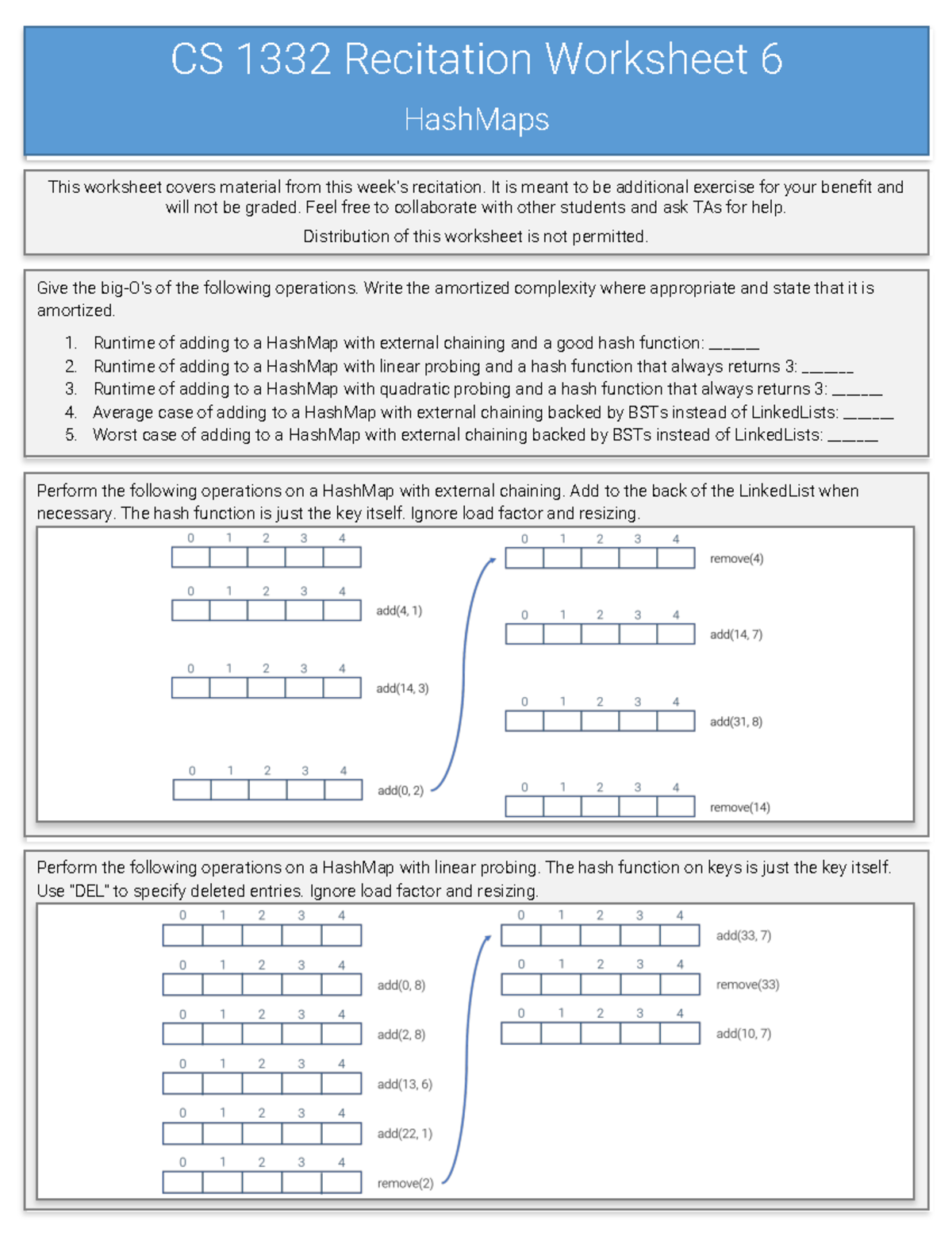 Worksheet 06 - 5 CS 1332 Recitation Worksheet 6 HashMaps This worksheet covers material from ...