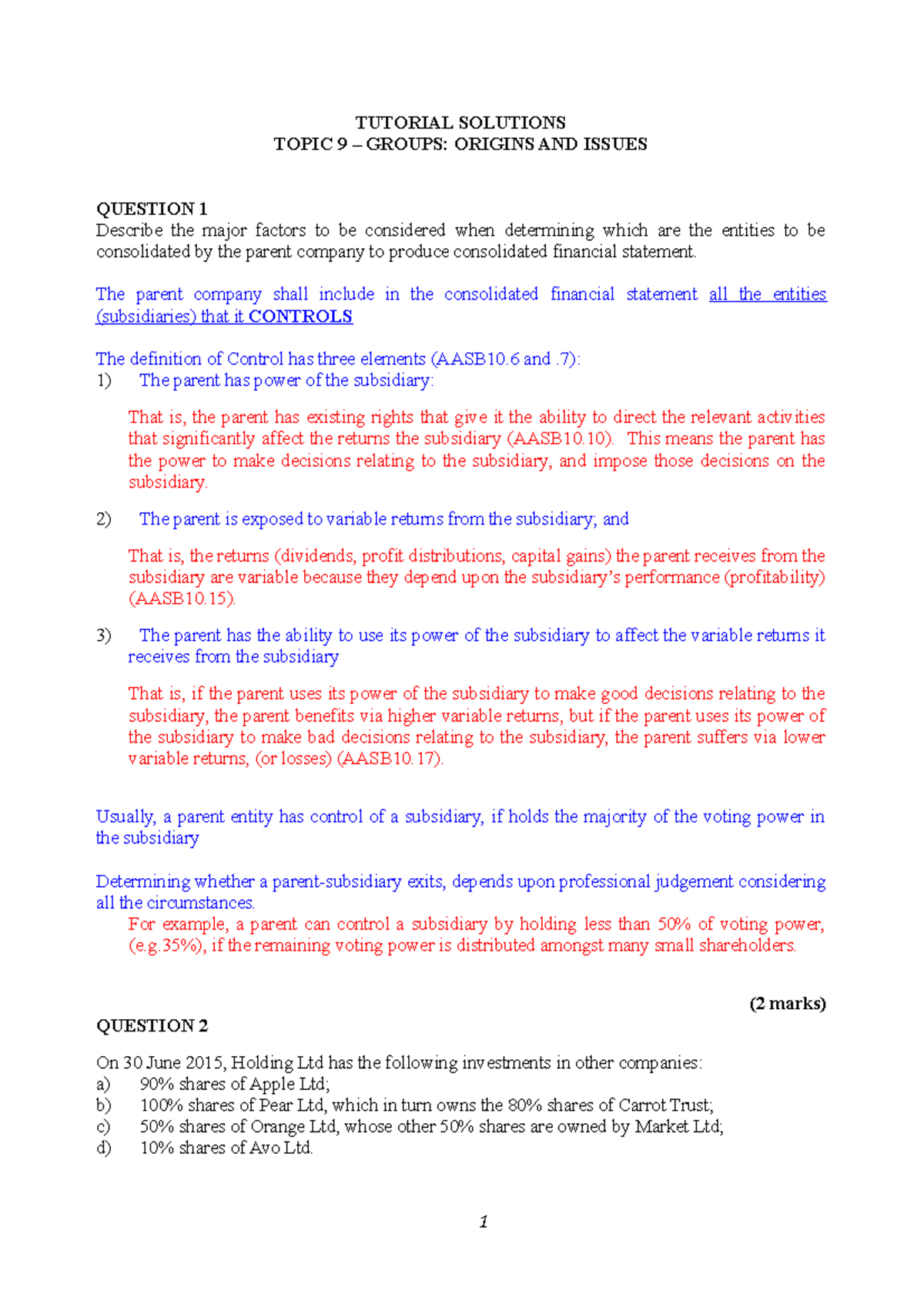 Topic 9 Tutorial Solutions - TUTORIAL SOLUTIONS TOPIC 9 – GROUPS: ORIGINS AND ISSUES QUESTION 1 ...