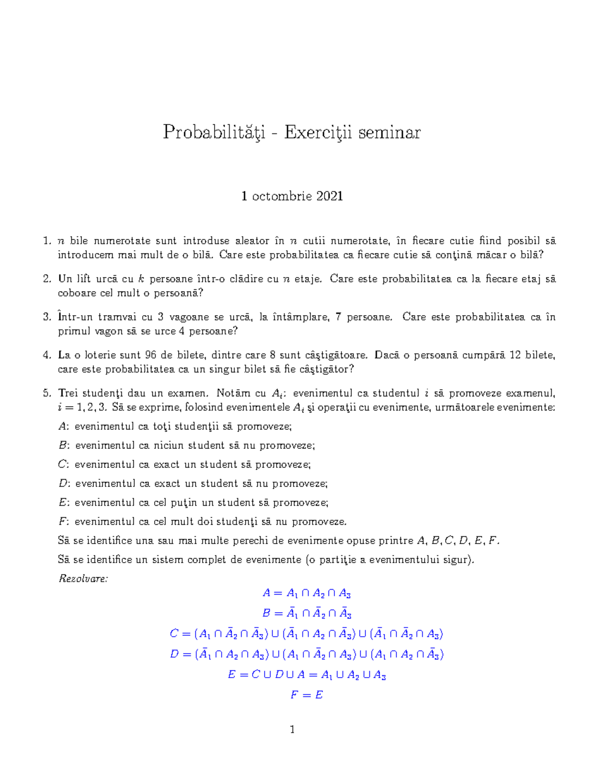 MATERIALE SEMINARUL DE PROBABILITATI ASE CSIE - Probabilit ̆at ̧i ...