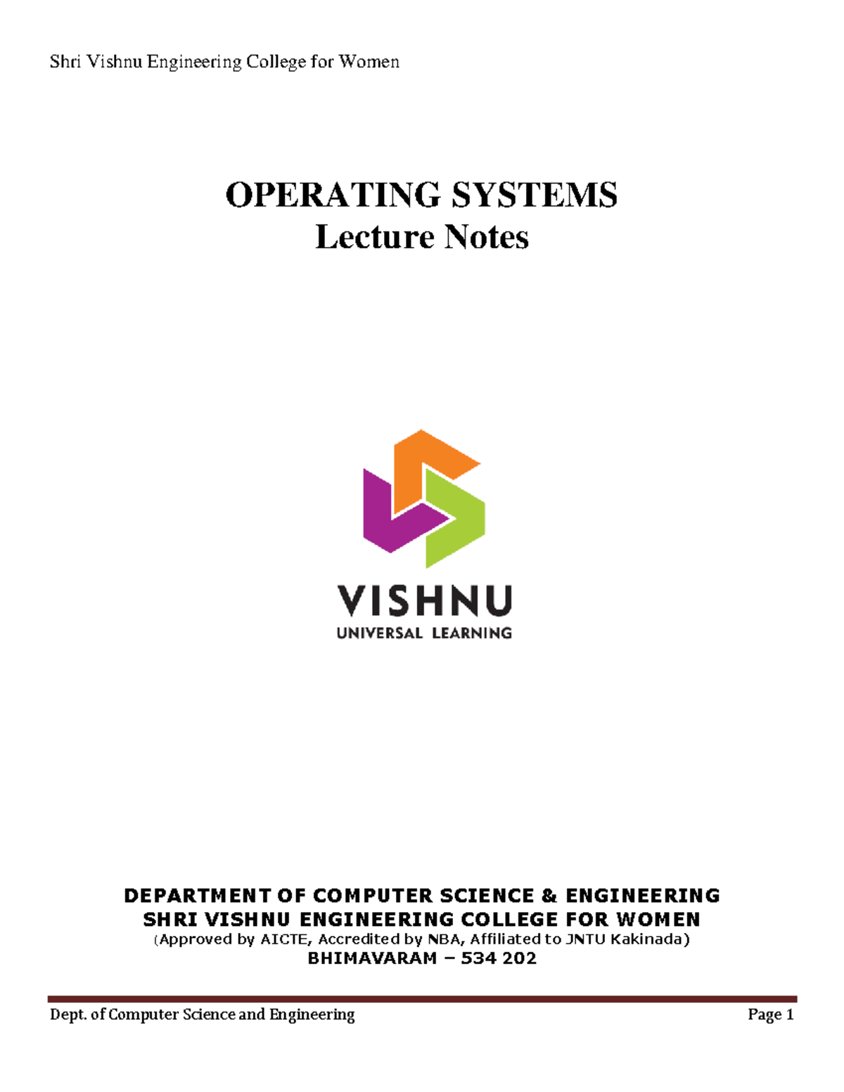 Operating System IMP Notes - OPERATING SYSTEMS Lecture Notes DEPARTMENT ...