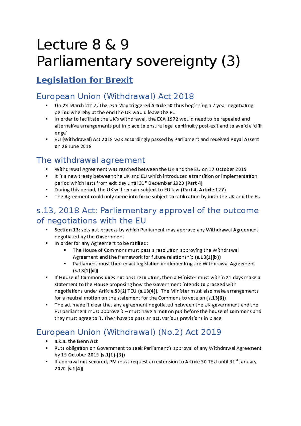 Lecture 8 & 9 – parliamentary sovereignty - Lecture 8 & 9 Parliamentary ...