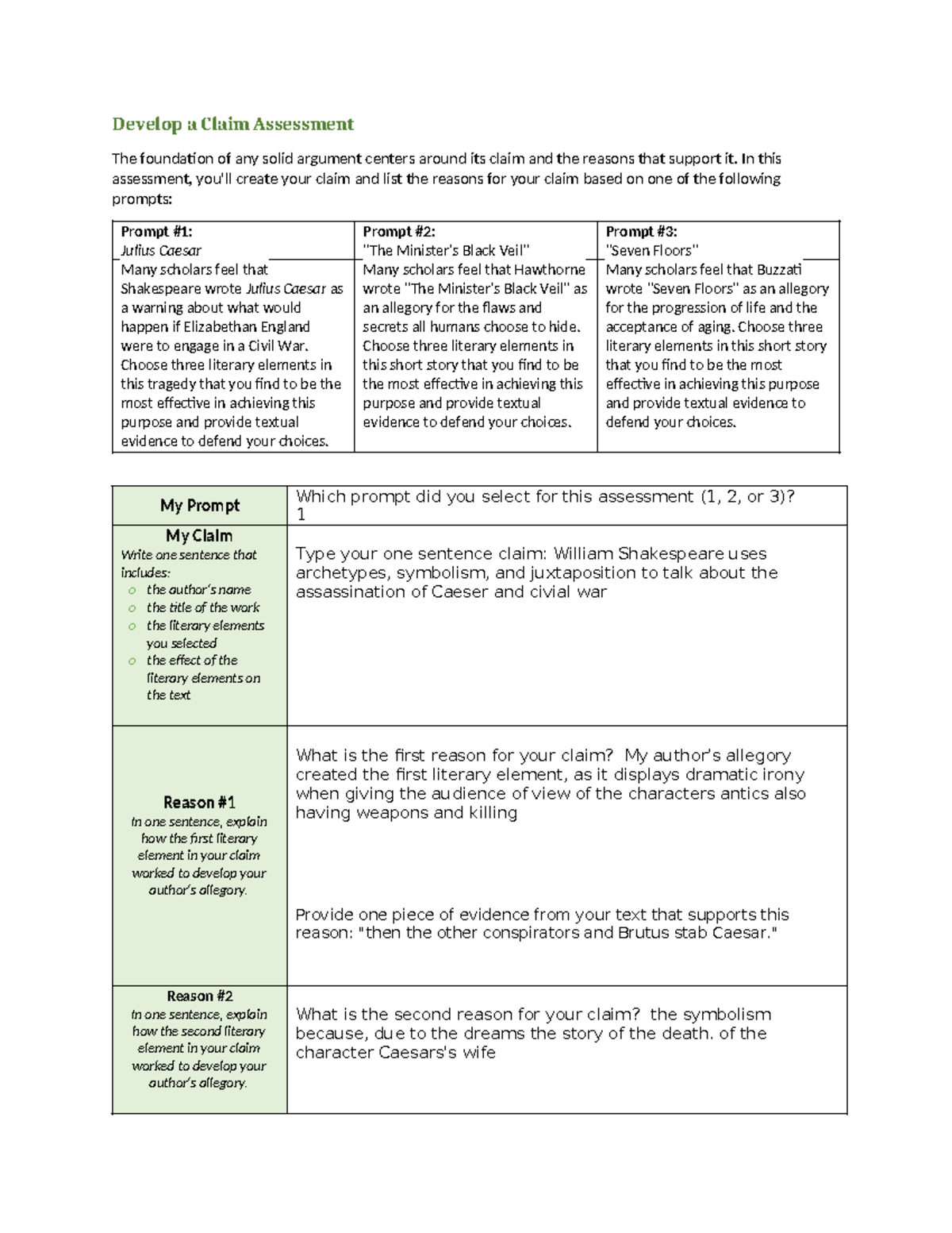 Develop a claim assess rubric final 24 - Develop a Claim Assessment The ...