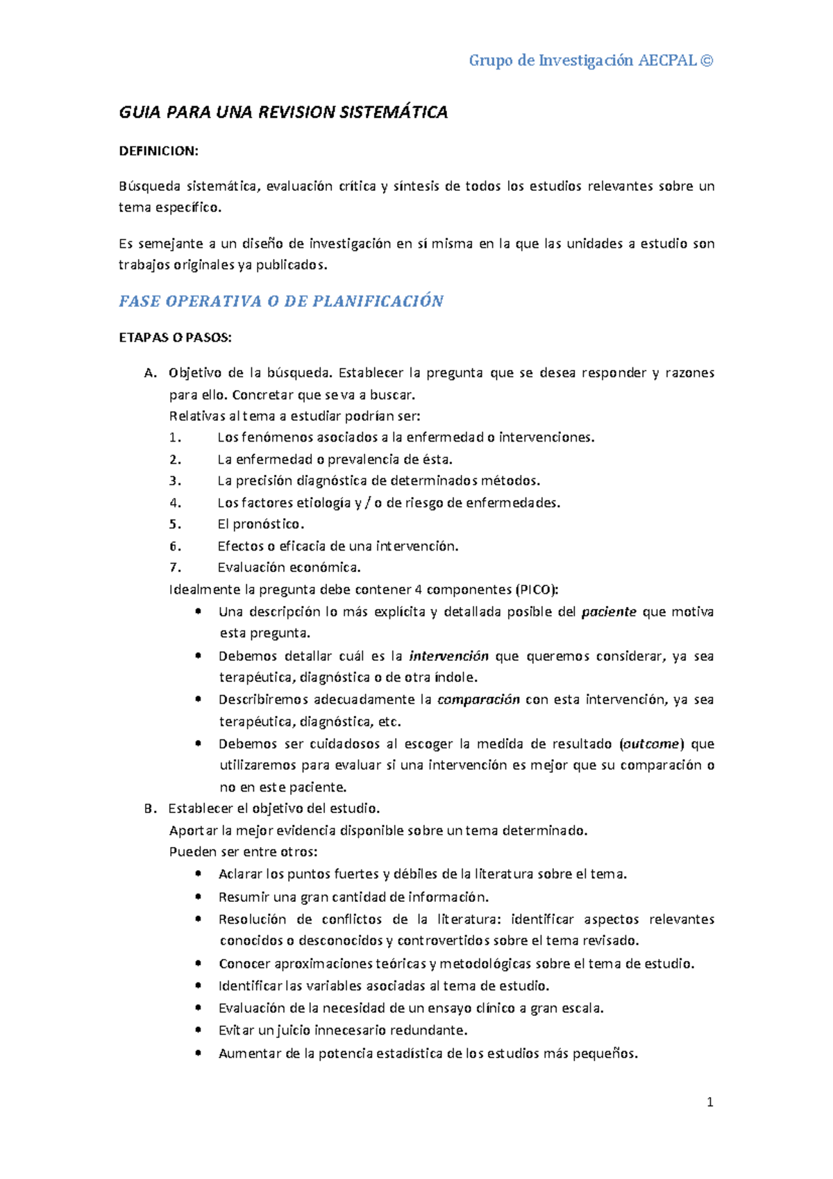 Guía Revisión Sistemática - Grupo de Investigación AECPAL © 1 GUIA PARA ...