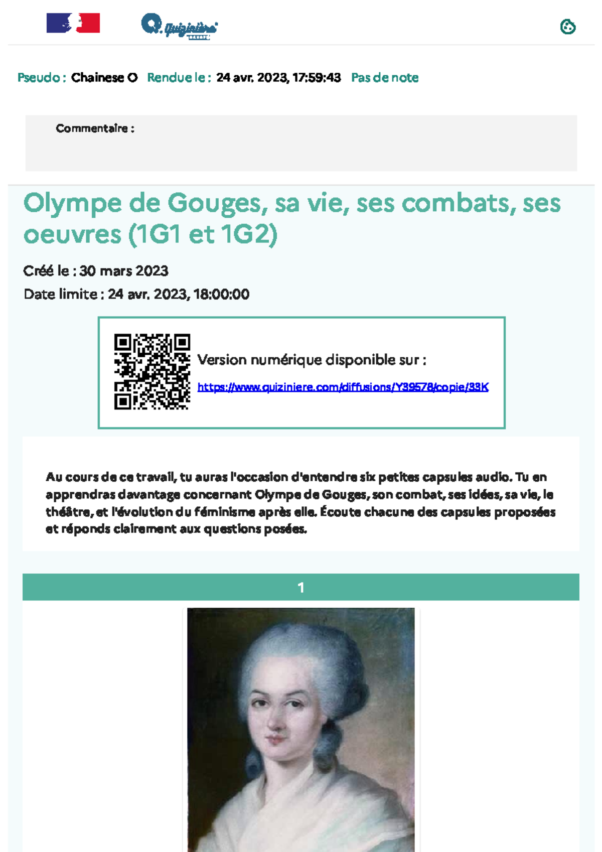 Quizinière Olympe de Gouges, sa vie, ses combats, ses oeuvres - s ...