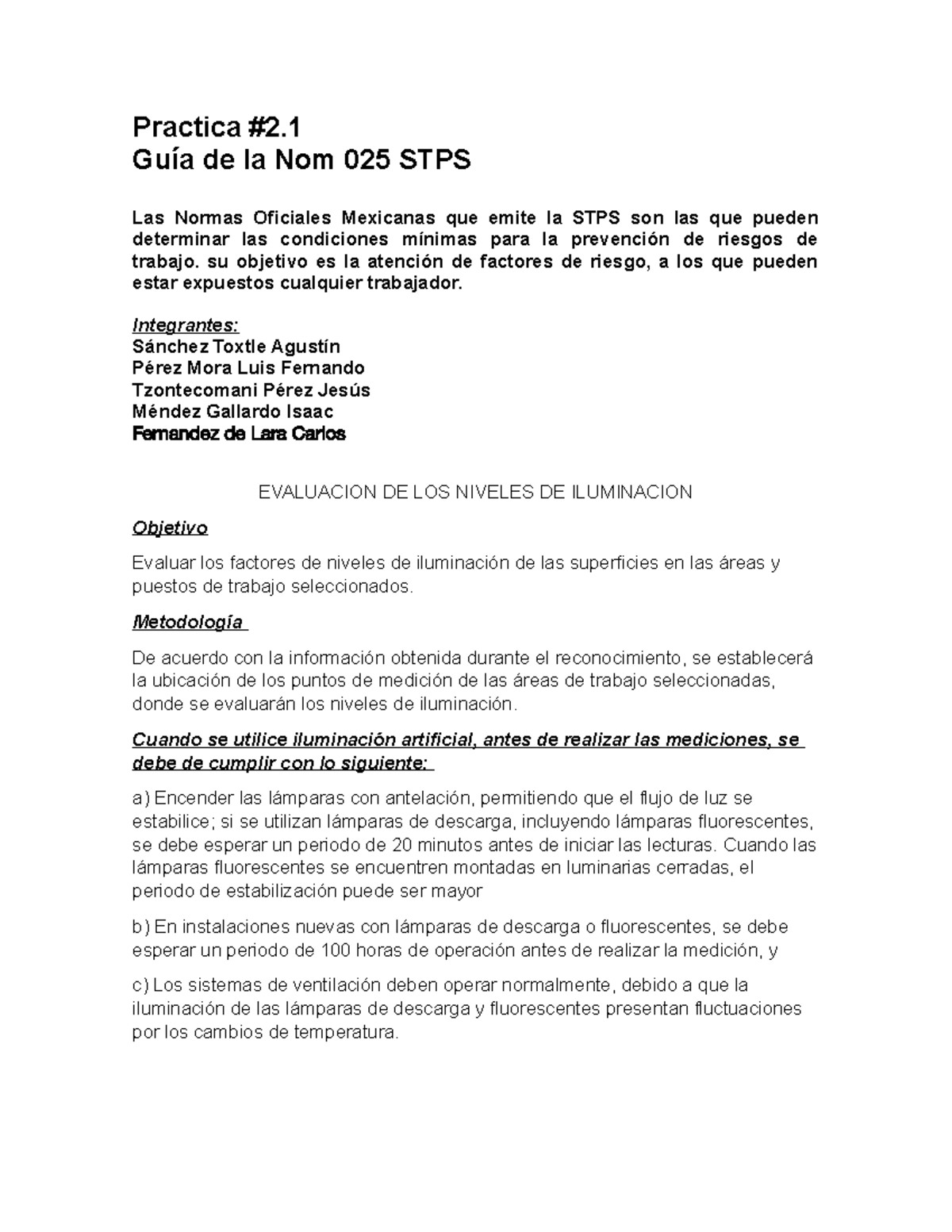 IG - Practica 2.1 GUIA NOM 025 - Practica #2. Guía de la Nom 025 STPS ...
