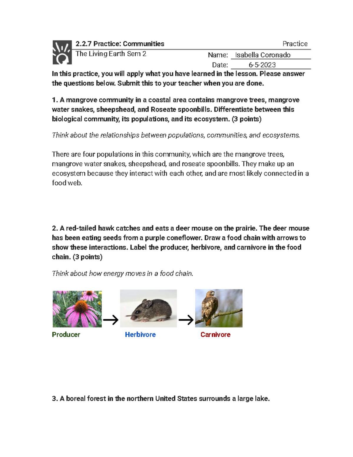 2.2.7 Practice - Communities, The Living Earth Sem 2 - 2.2 Practice ...