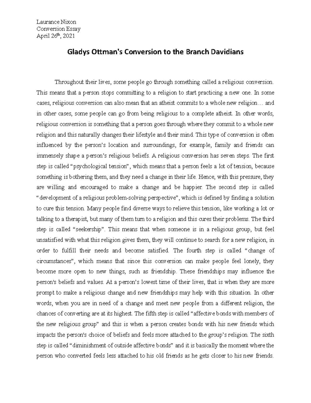 Essay religion conversion- introduction to world religions - Laurance ...