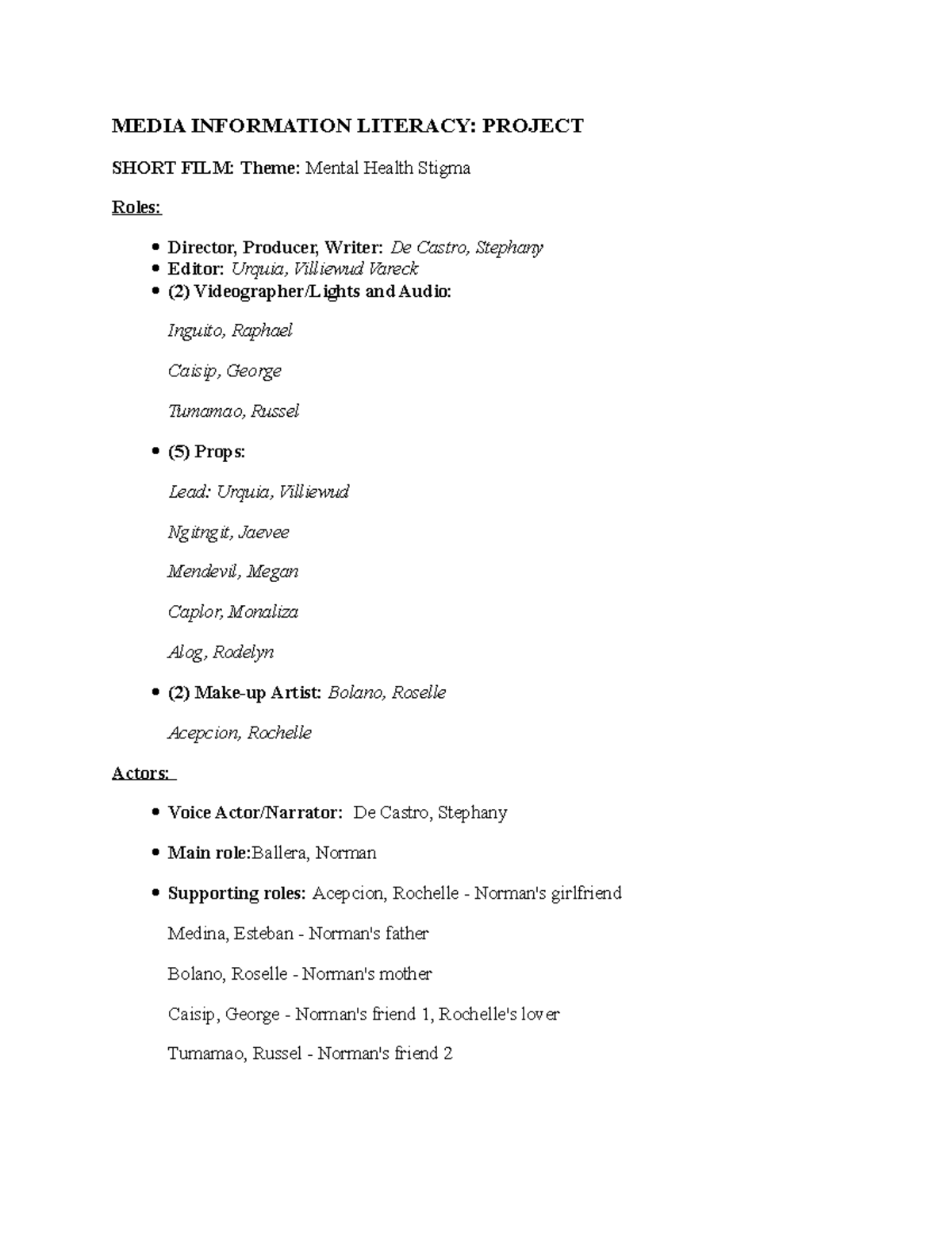 MIL Short Film - Media Literacy - MEDIA INFORMATION LITERACY: PROJECT ...