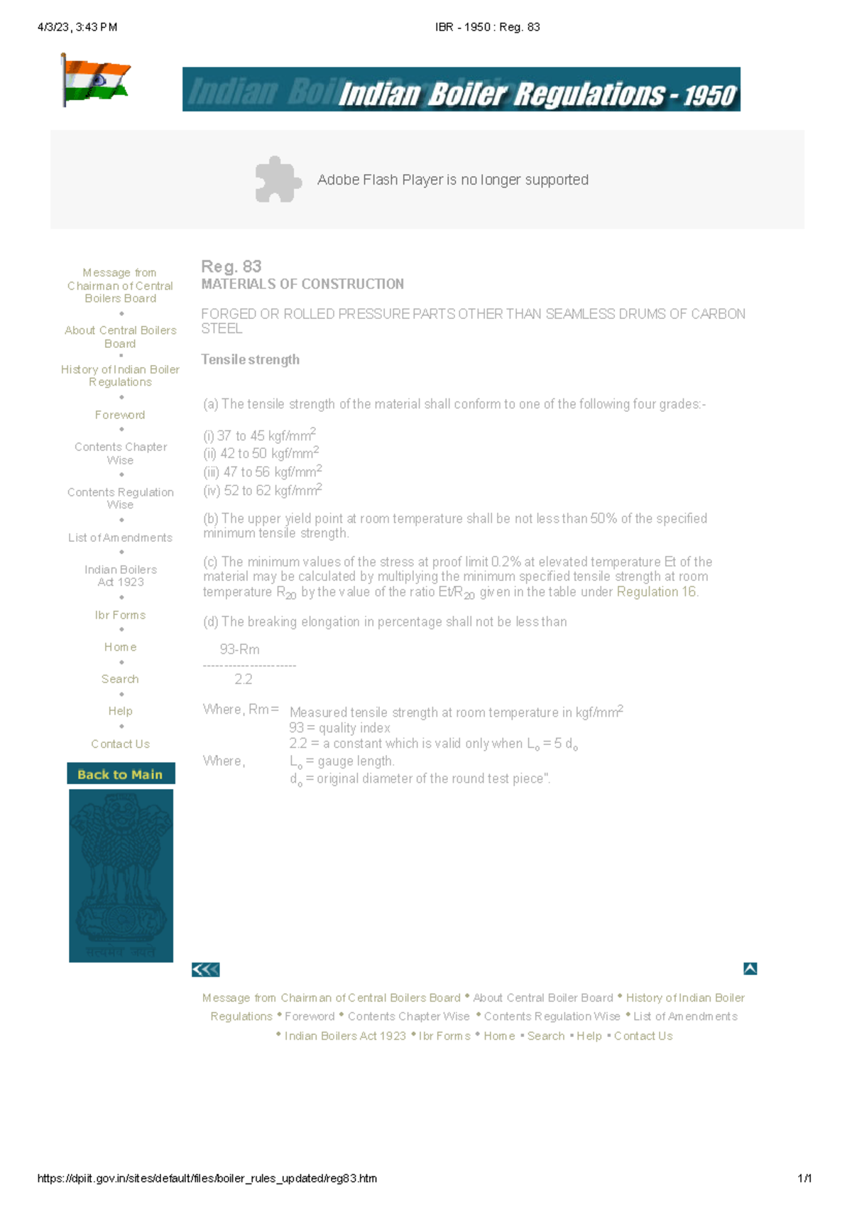 ibr regulation 83 - 4/3/23, 3:43 PM IBR - 1950 : Reg. 83 - Studocu