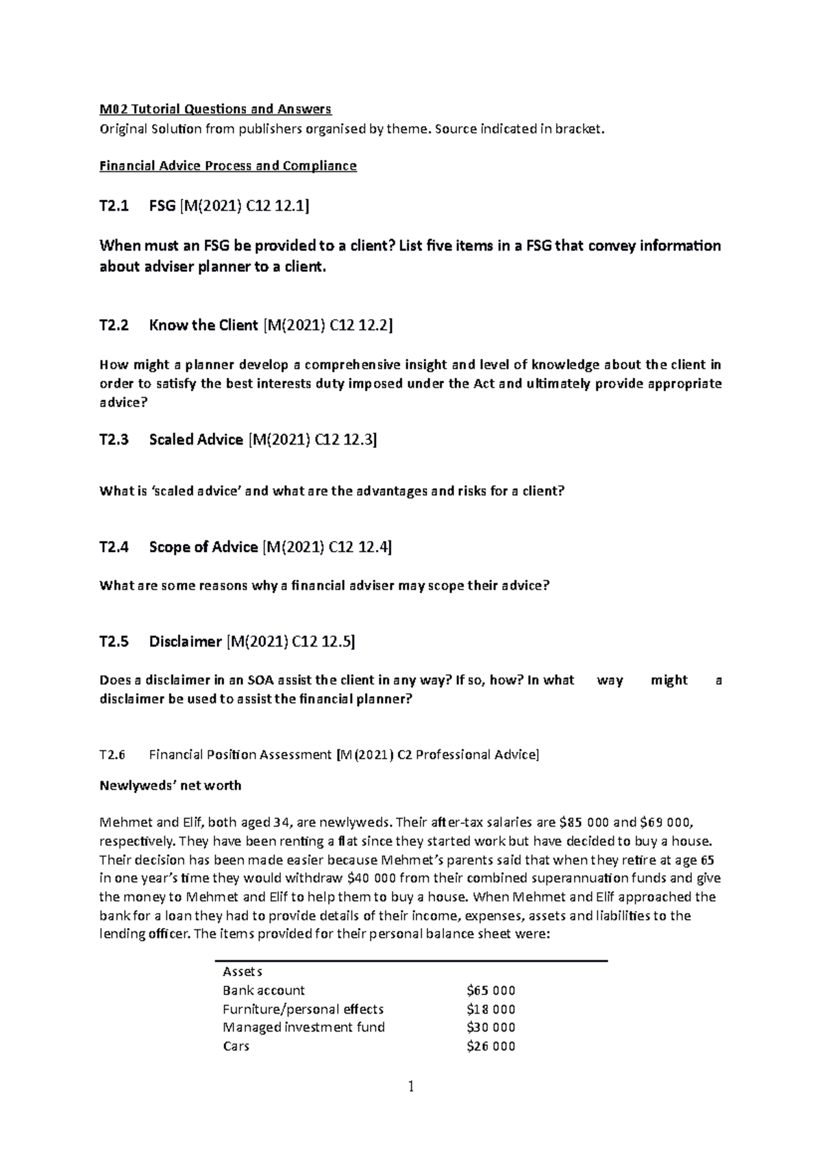 Tutorial M02 Questions - FINS2643 - UNSW Sydney - Studocu