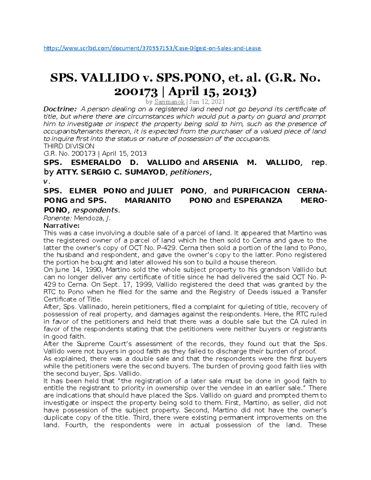 Case-Digests-Oct - Law - scribd/document/370957153/Case-Digest-on-Sales ...