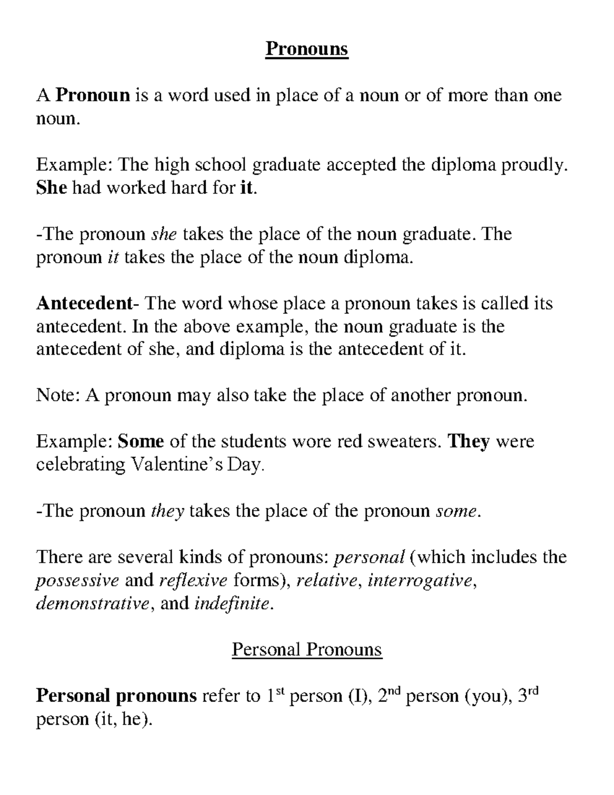 Pronouns Detailednotespractice Pronouns A Pronoun Is A Word Used In