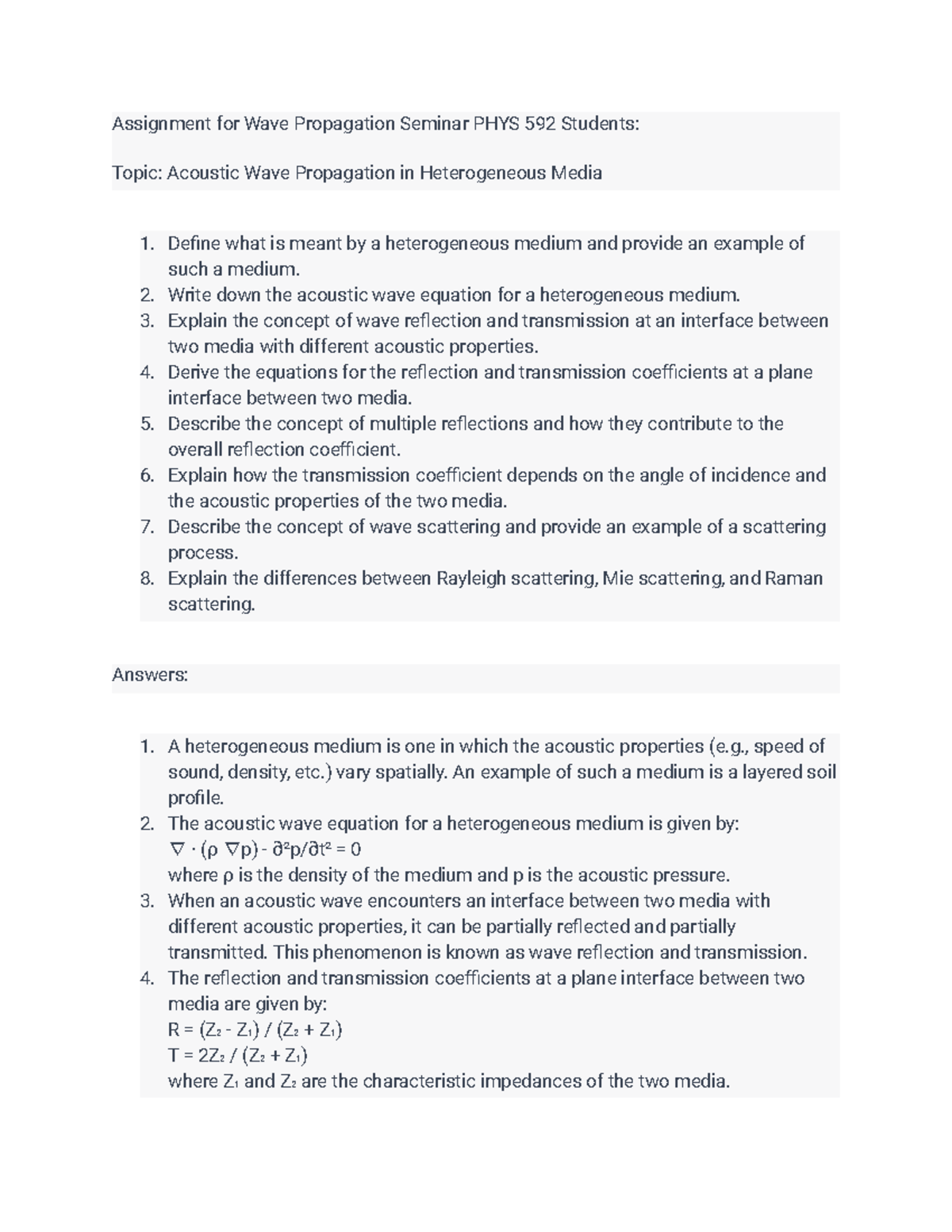 Assignment for Wave Propagation Seminar PHYS 592 Students Topic ...