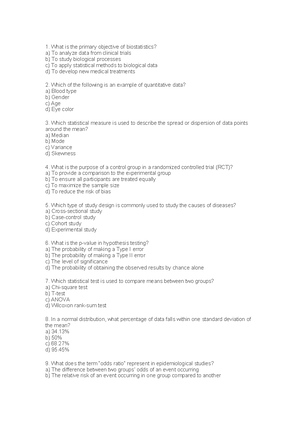 General Epidemiology MCQ with Answers - General Epidemiology (50 Questions) 1. Which of the ...
