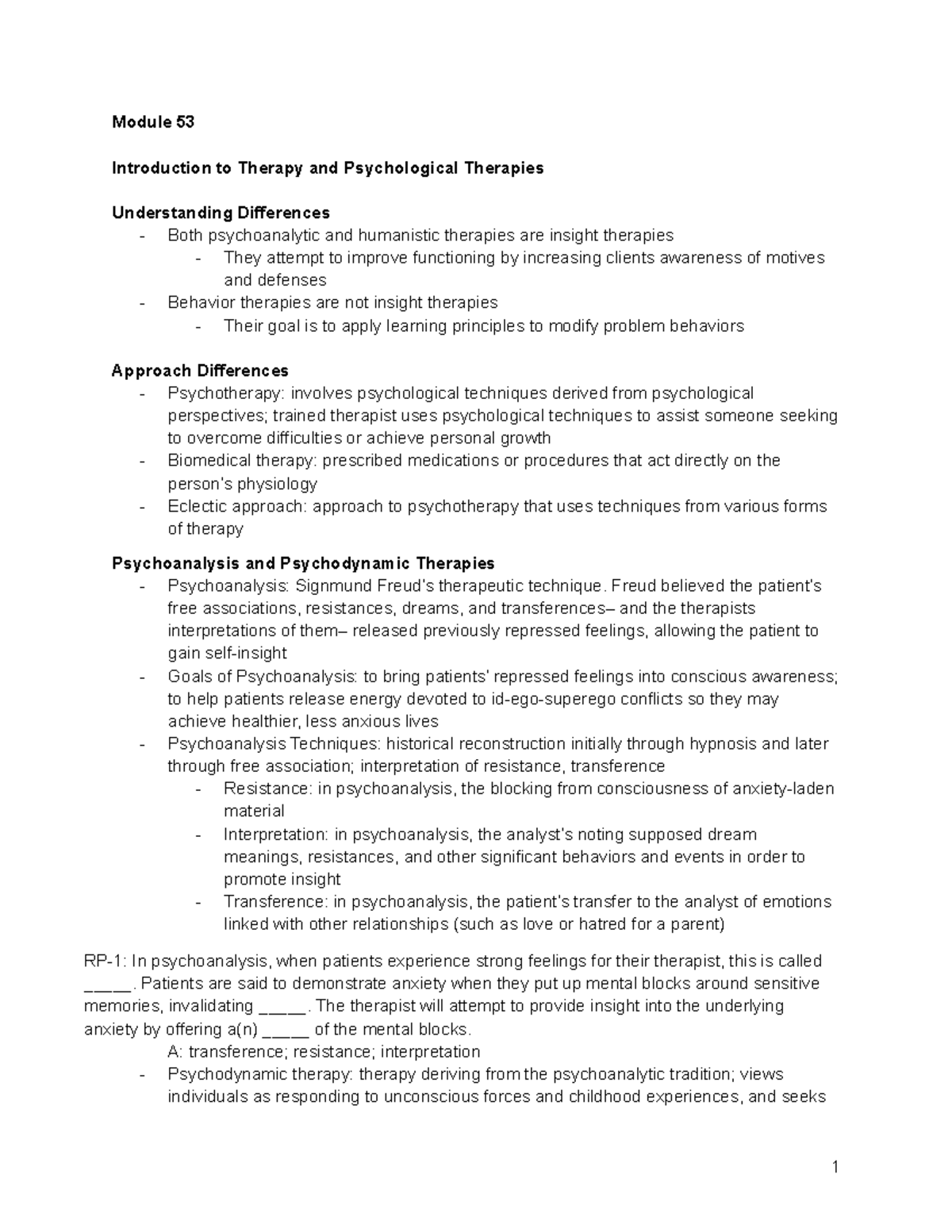 Psych Module 53 - Module 53 Introduction to Therapy and Psychological ...