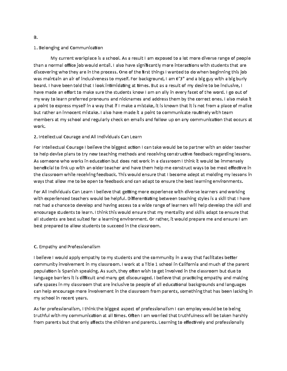 Task 4 - passed first time - B. Belonging and Communication My current ...