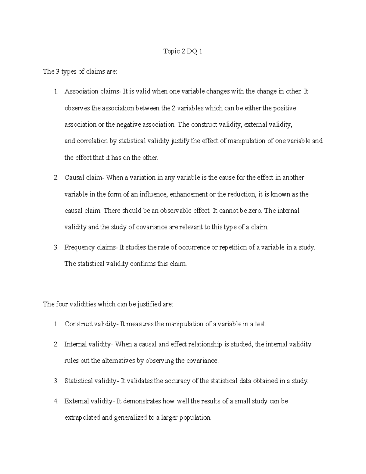 Topic 2 DQ 1 - Topic 2 DQ 1 The 3 types of claims are: Association ...