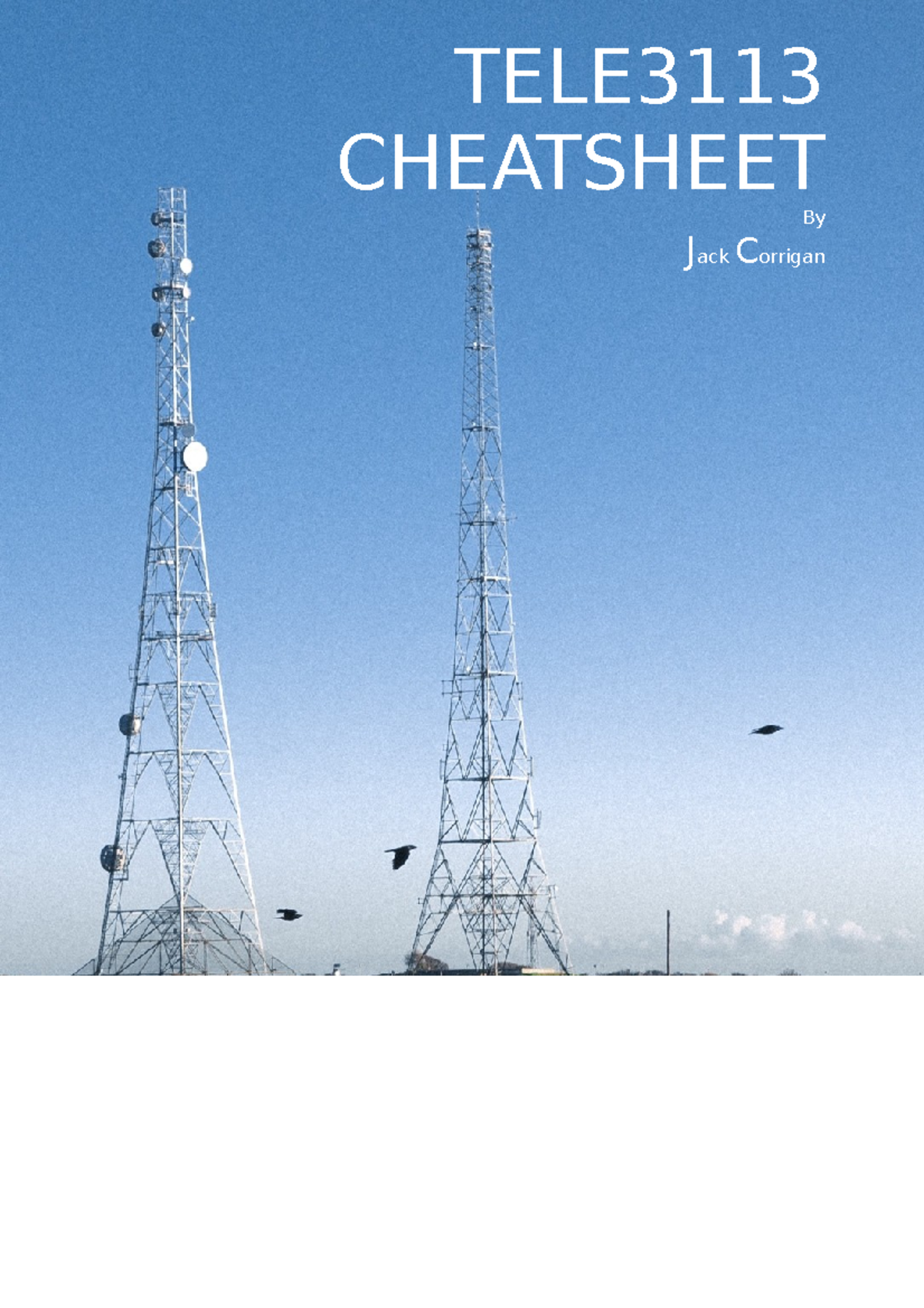 TELE3113 Formulas - Weeks 1-5 course summary - TELE CHEATSHEET By Jack ...