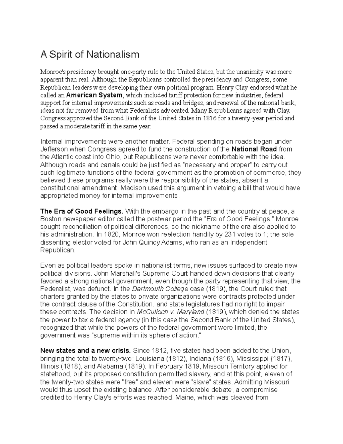 The Jefferson Republican - A Spirit of Nationalism Monroe's presidency ...