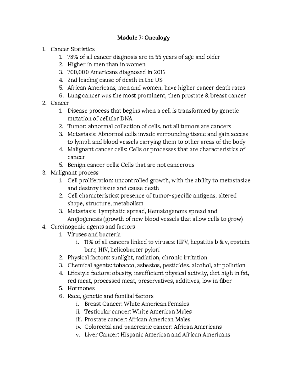 Med surg exam 2 study guide Module 7 - Module 7 Oncology Cancer ...