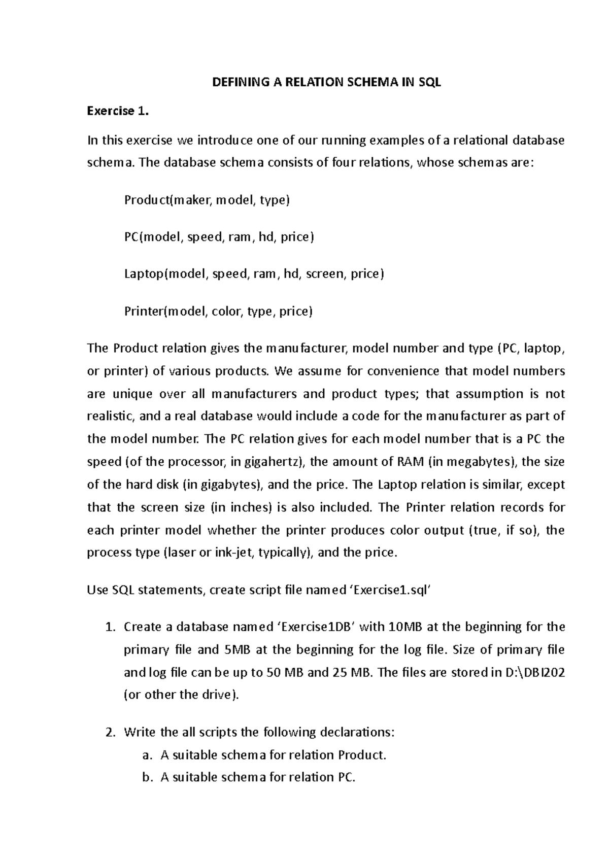 1. Defining a Rational Schemas in SQL - DEFINING A RELATION SCHEMA IN ...