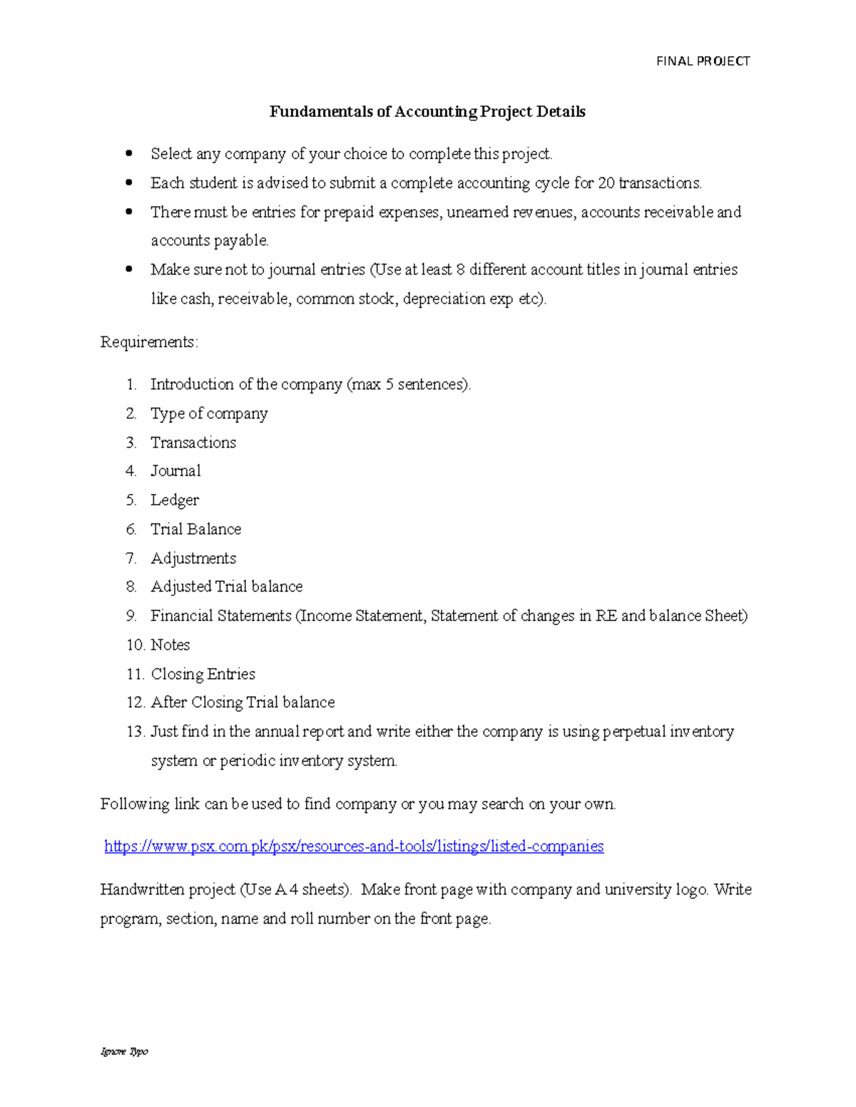 Fundamental of Accounting project - FINAL PROJECT Fundamentals of ...