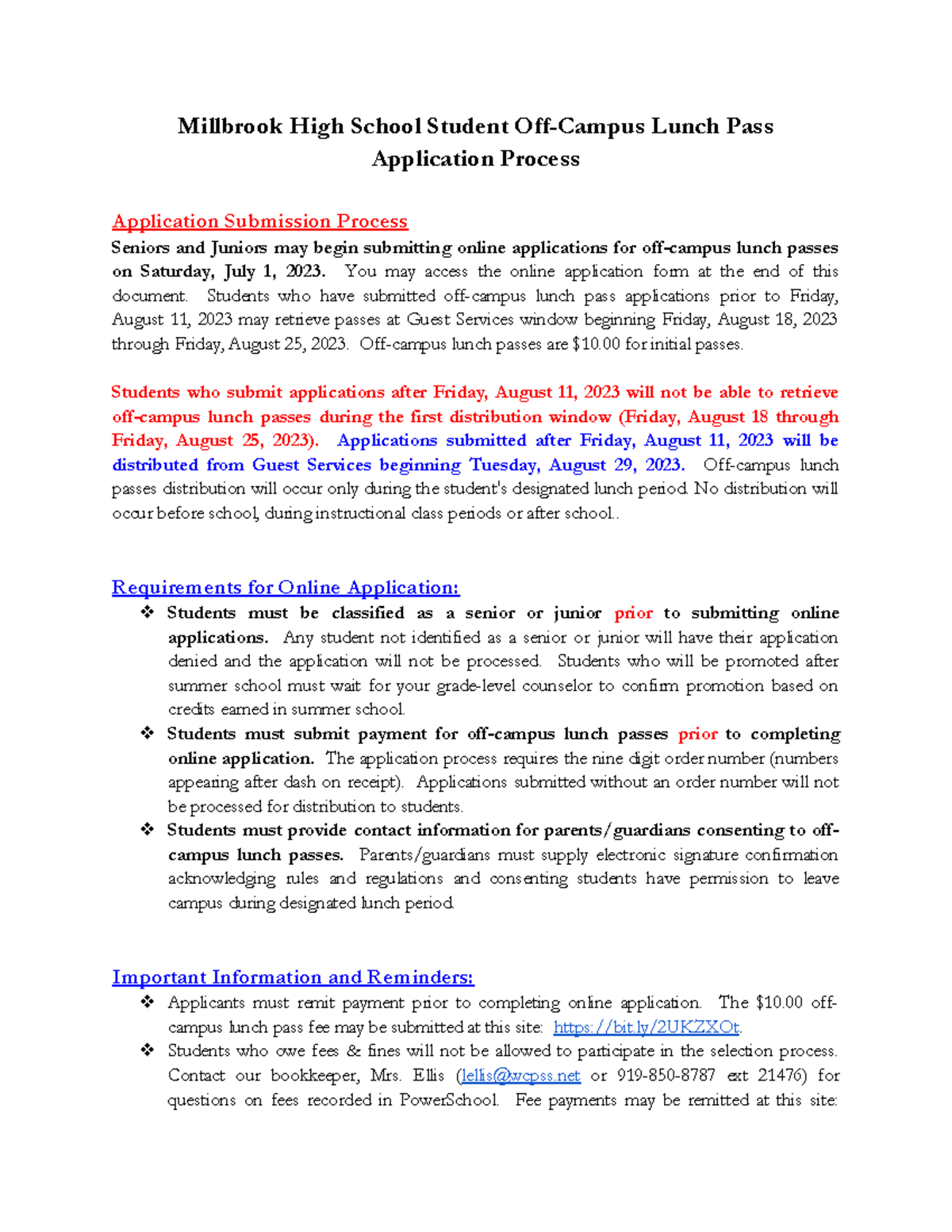 Off-Campus Lunch Pass Application Process - Millbrook High School Student Off-Campus Lunch Pass ...