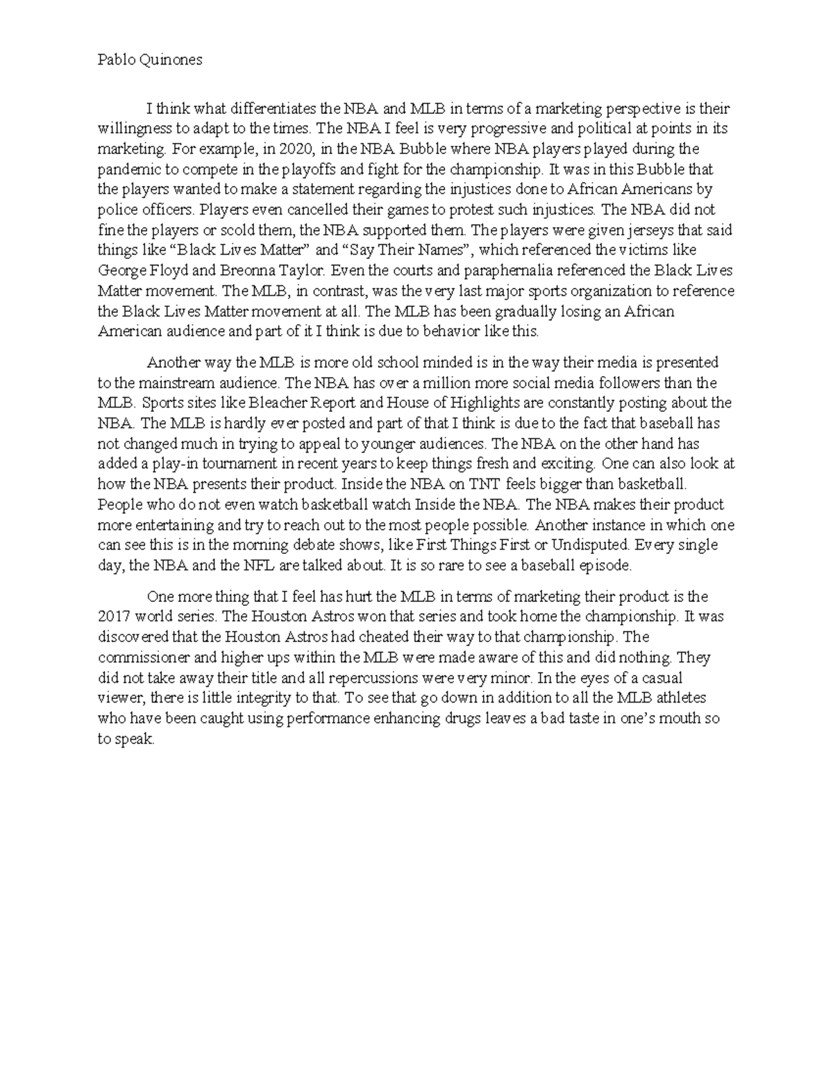 Sports Marketing HW 10 - Its some random homework I did. - Pablo ...